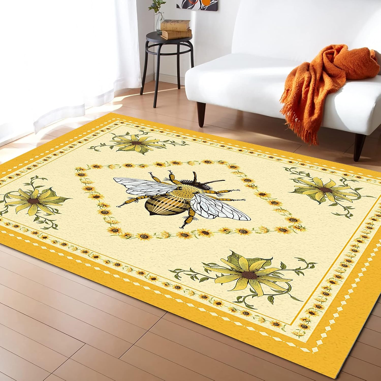 Amazon.com: 2' x3' Retro Farmhouse Bee Summer Geometry Sunflower Border ...