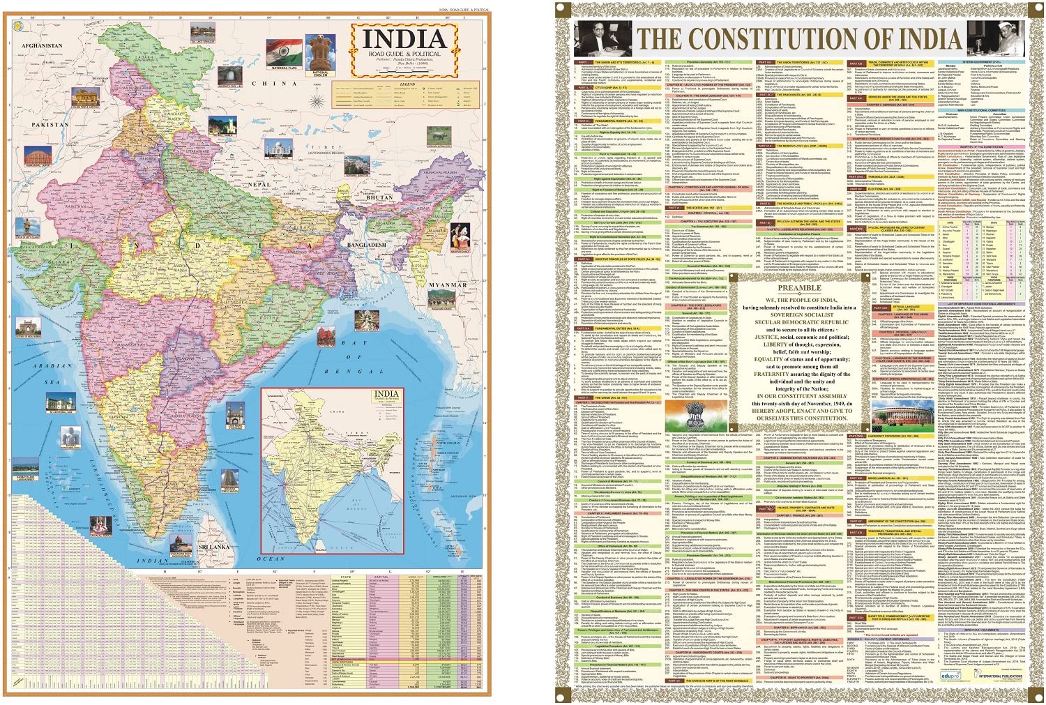 INDIA POLITICAL MAP & INDIAN CONSTITUTION CHART (PACK OF 2) : PAPER ...