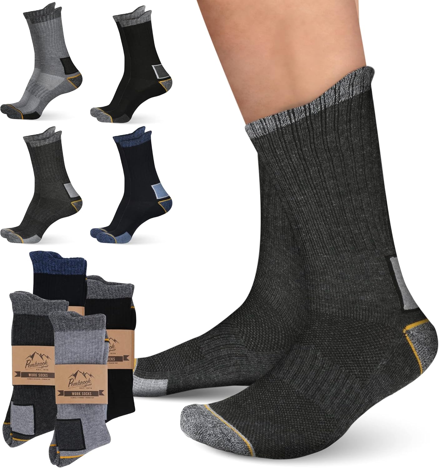 Pembrook Thick Work Boot Socks for Men Over the Calf | 4-Pairs Warm ...