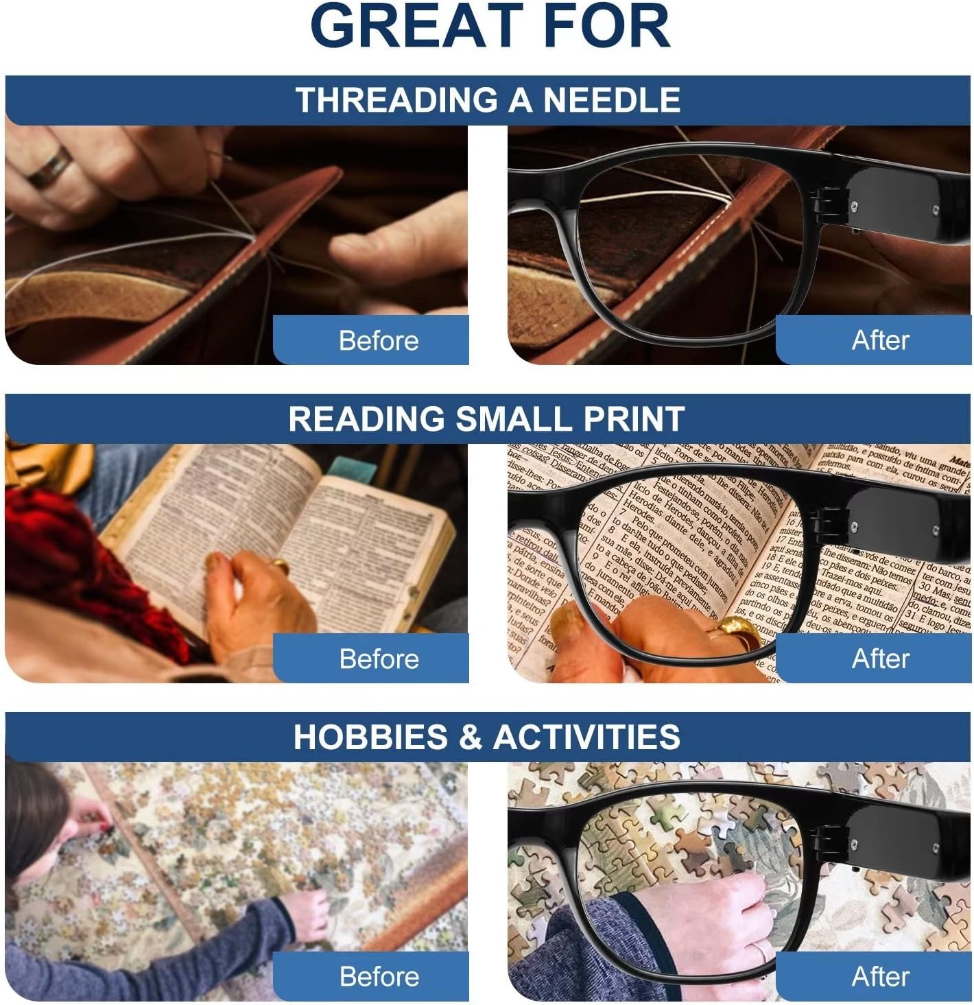 OKH Reading Glasses with Lights, Bright LED Readers, USB Rechargeable ...