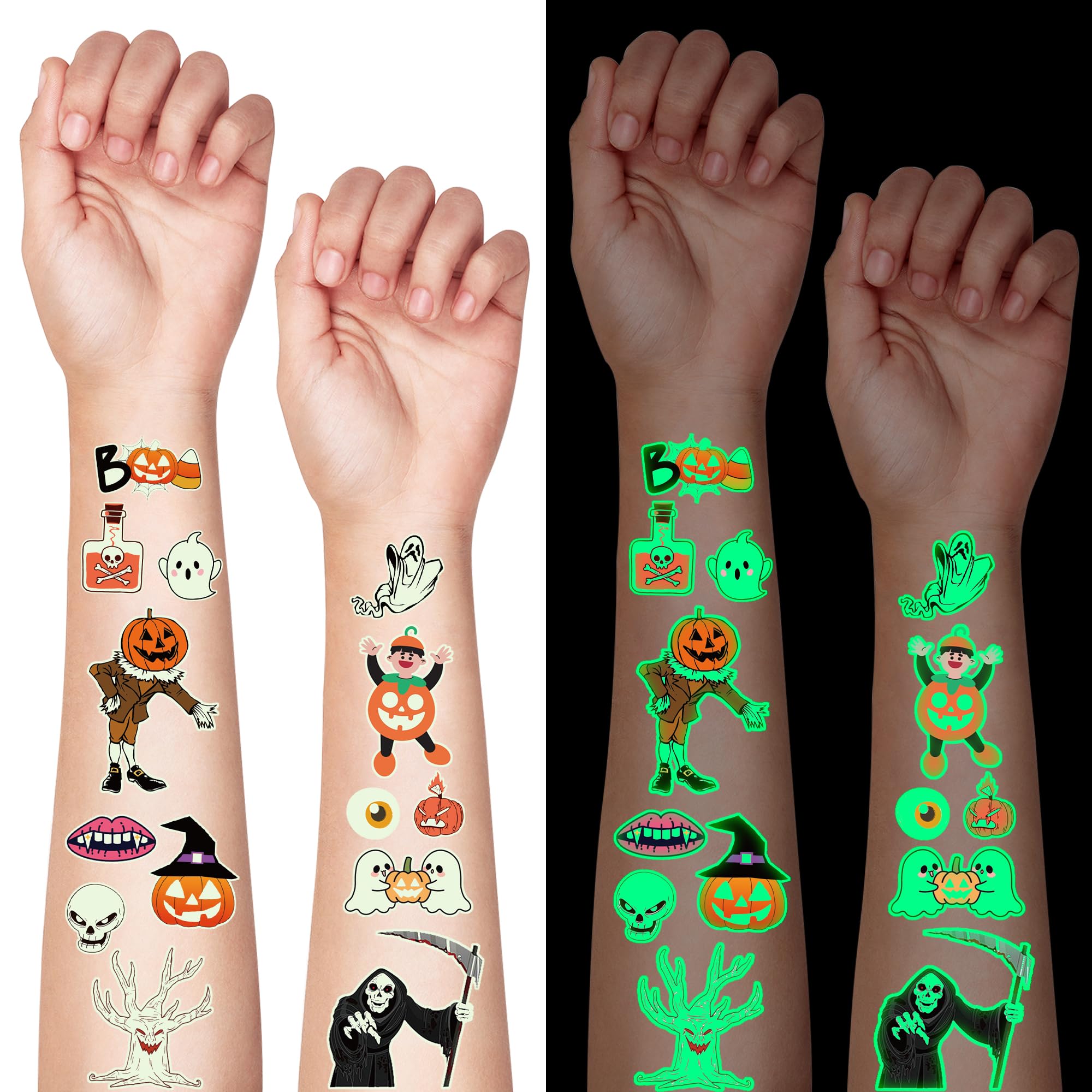 Amazon.com : Halloween Temporary Tattoos Glow in the Dark Party ...