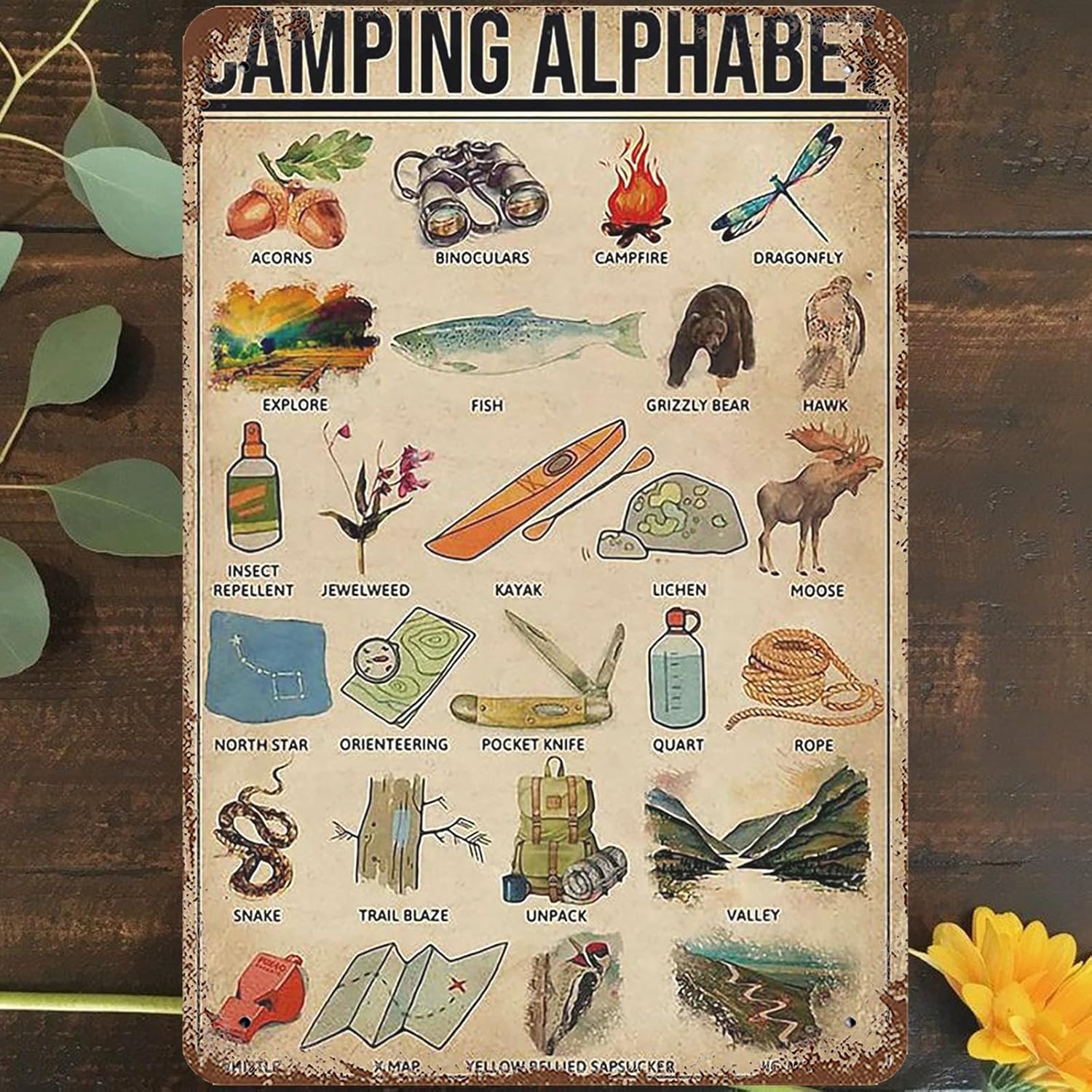 Amazon.com : Vintage Metal Tin Sign 8"x12", Camping Alphabet Wall Art ...