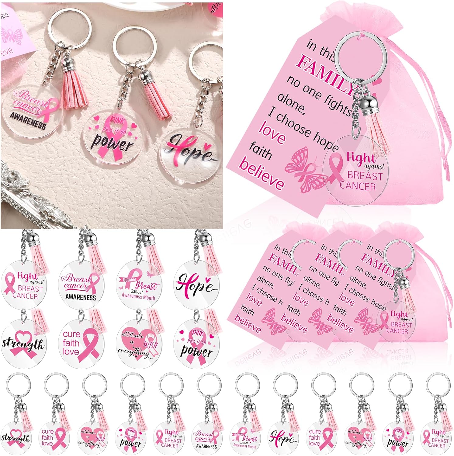 Amazon.com: Remuuly 32 Set Breast Cancer Awareness Keychains Pink ...
