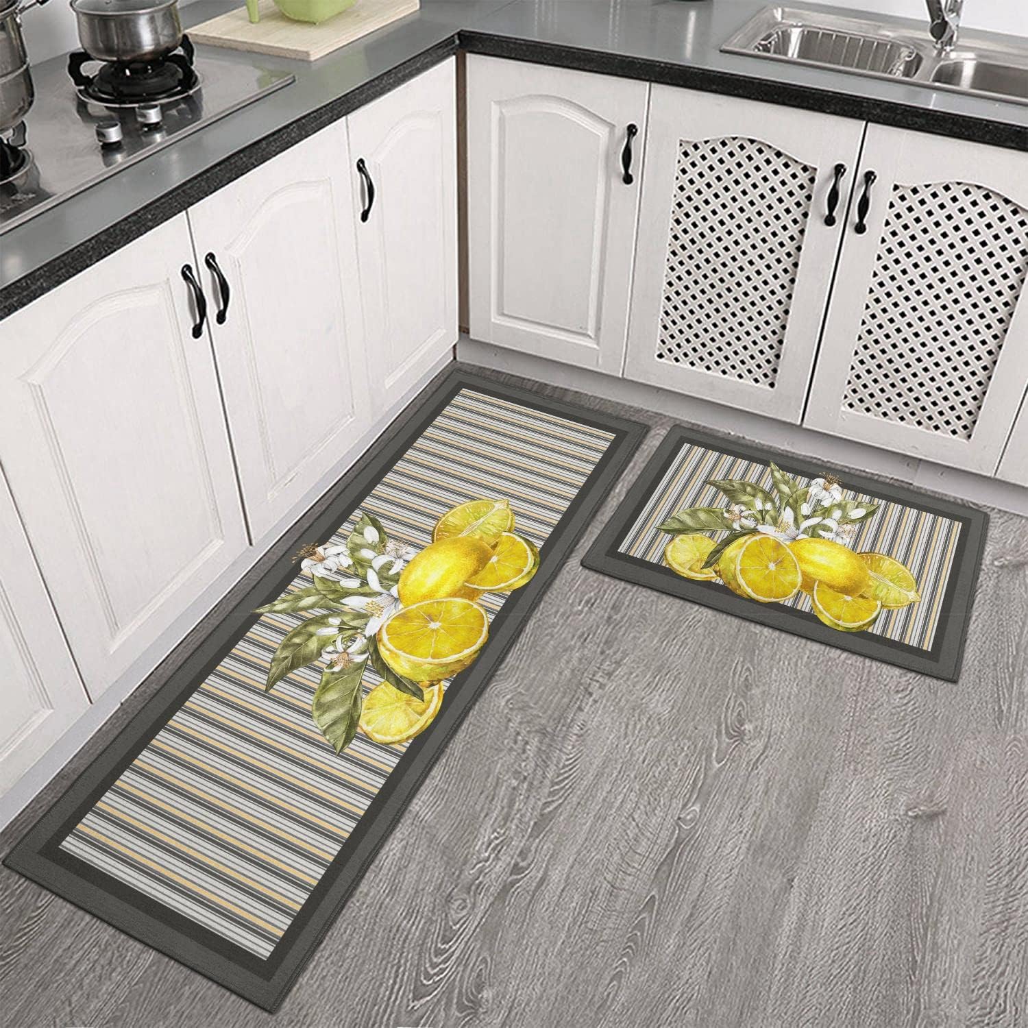 Amazon.com: Culturalnav Kitchen Mat Set of 2 Non Slip Lemon Kitchen ...