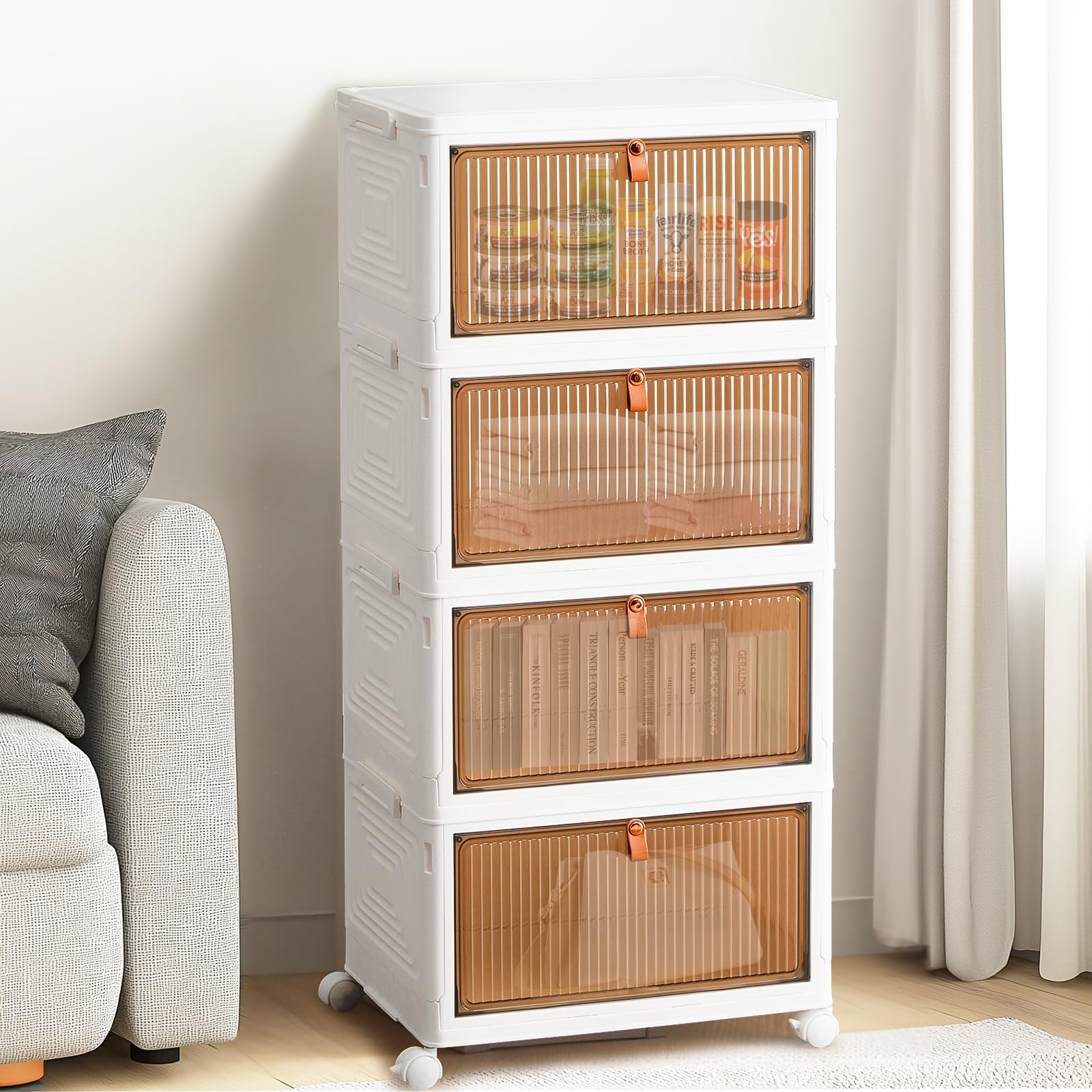 Amazon.com: HOMEFLA 4 Tiers Foldable Stackable Storage Bins With Lids ...