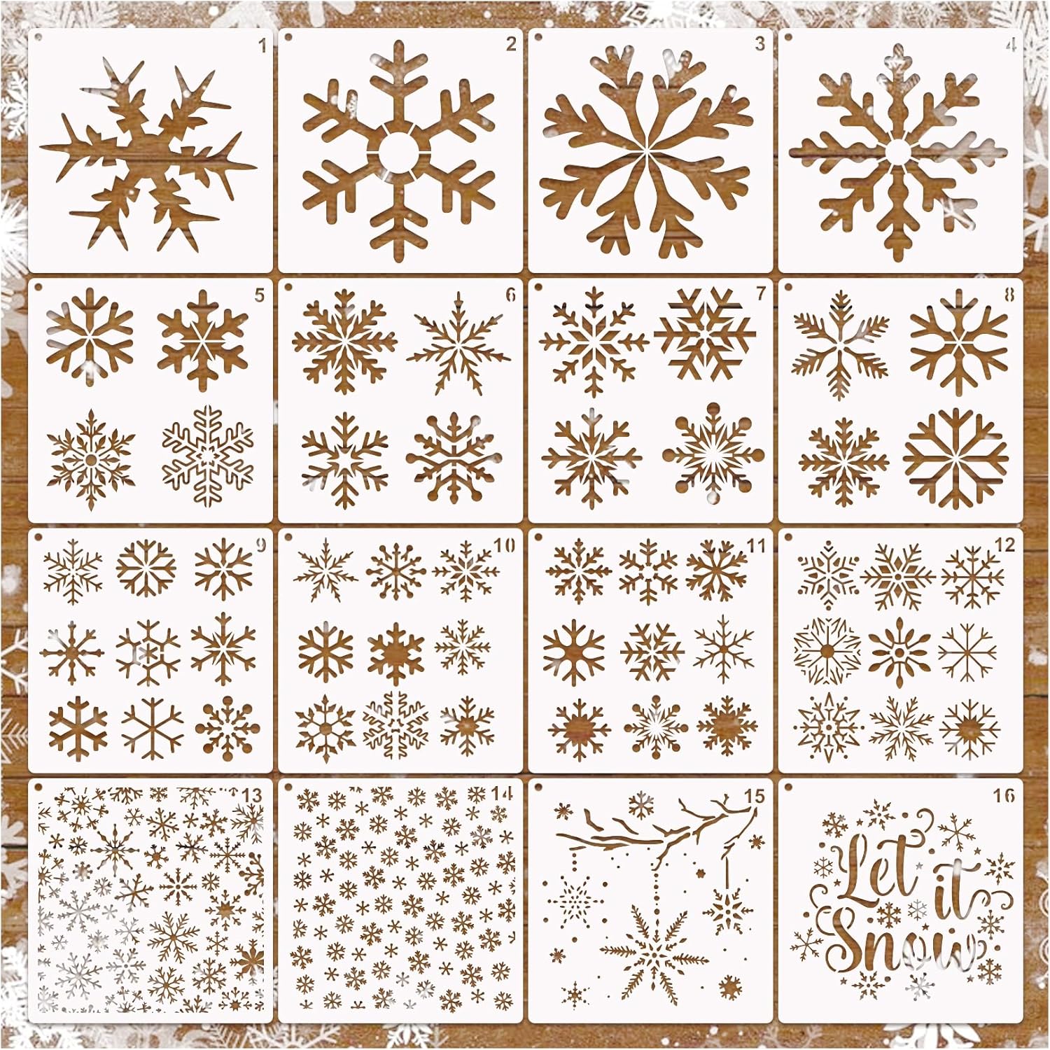 Amazon.com : 16 Pieces Christmas Snowflake Stencil Reusable Large ...