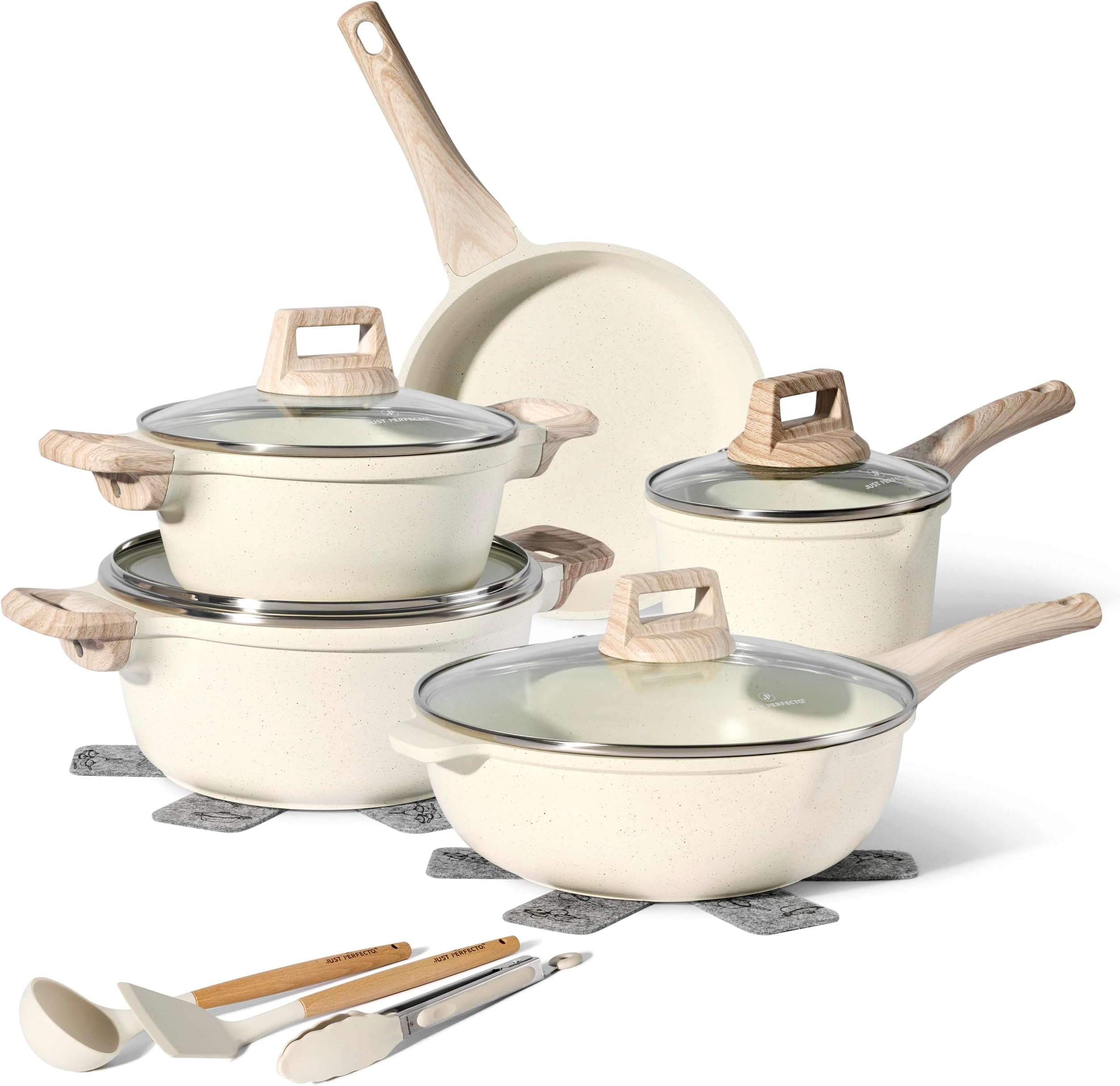 Pots and Pans Set Non Stick - VONIKI Ceramic Cookware Set with Cooking ...
