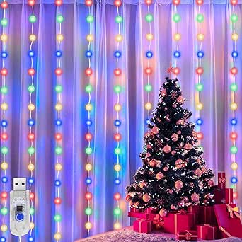 Amazon.com: ALENEY Fairy Curtain Light Globe String Lights Indoor ...