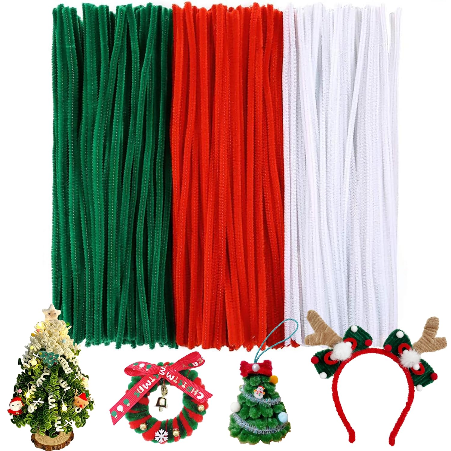 Amazon.com: AHAMETON 300pcs Christmas Pipe Cleaners for Christmas DIY ...
