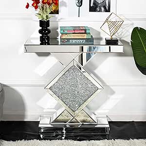 Amazon.com: Console Table Mirrored, Silver Entryway Tables with Diamond ...