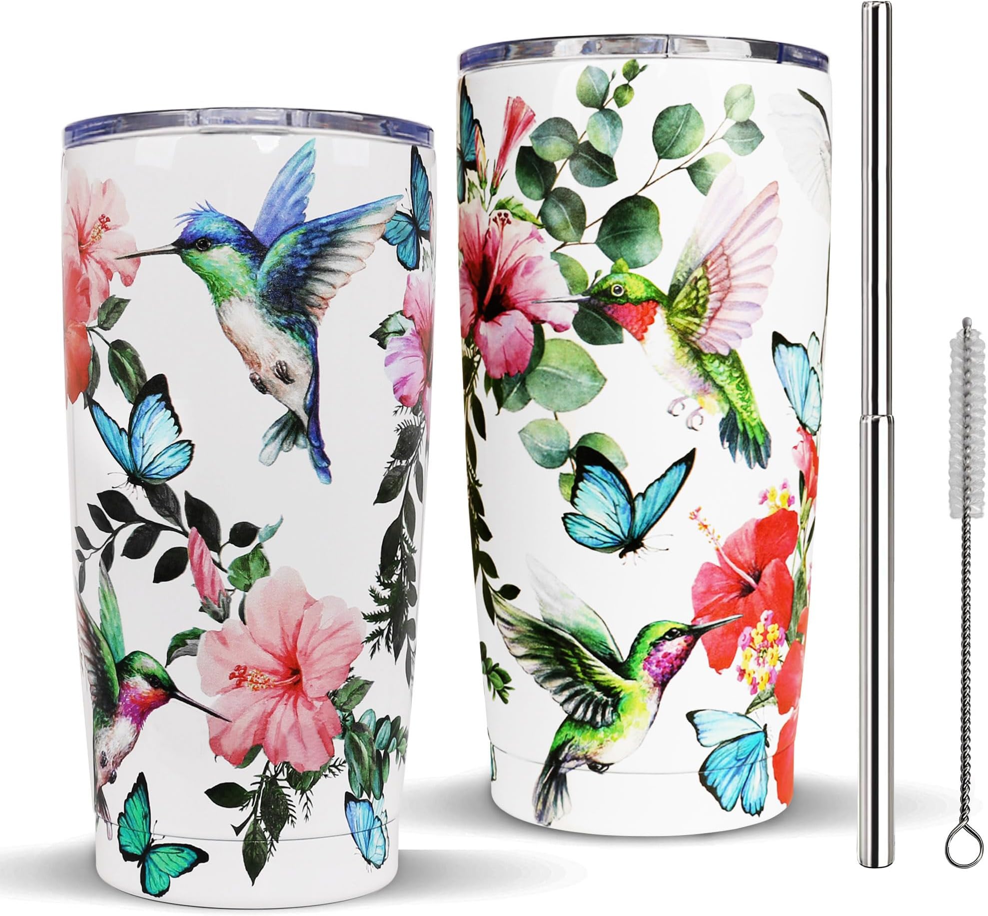 Amazon.com | Paqoygl Hummingbird Tumbler with Lid and Straw, Floral ...