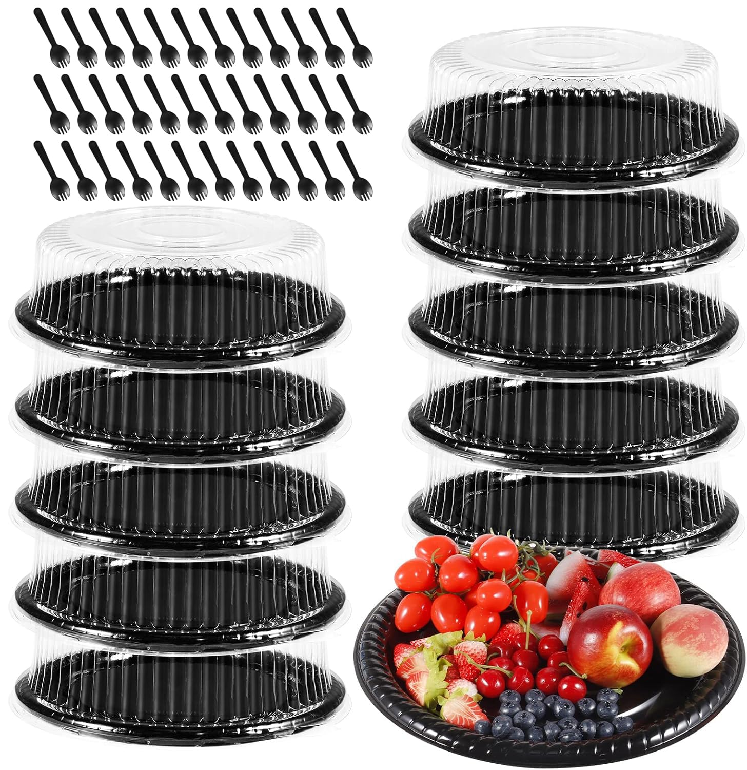 12Pcs Plastic Serving Tray with Lid, 12" Plastic Appetizer Tray ...