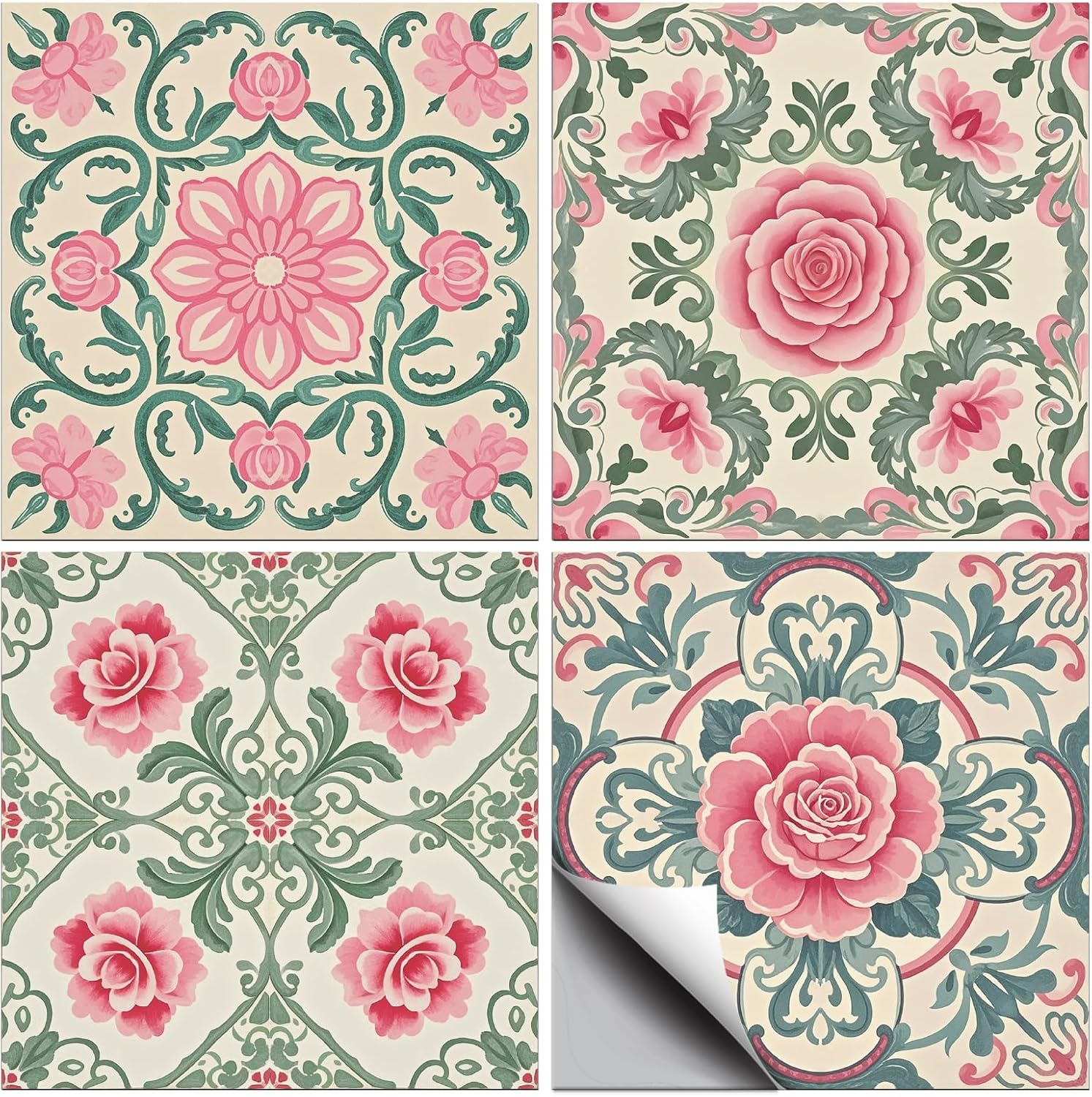 Amazon.com: CHGCRAFT 36 Pcs 4 Style Pink Flowers Tile Stickers Roses ...