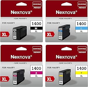 NexNova® PGI-1400XL for Canon Ink Cartridge Set High Yield 4-Pack Black Cyan Magenta Yellow PGI ...
