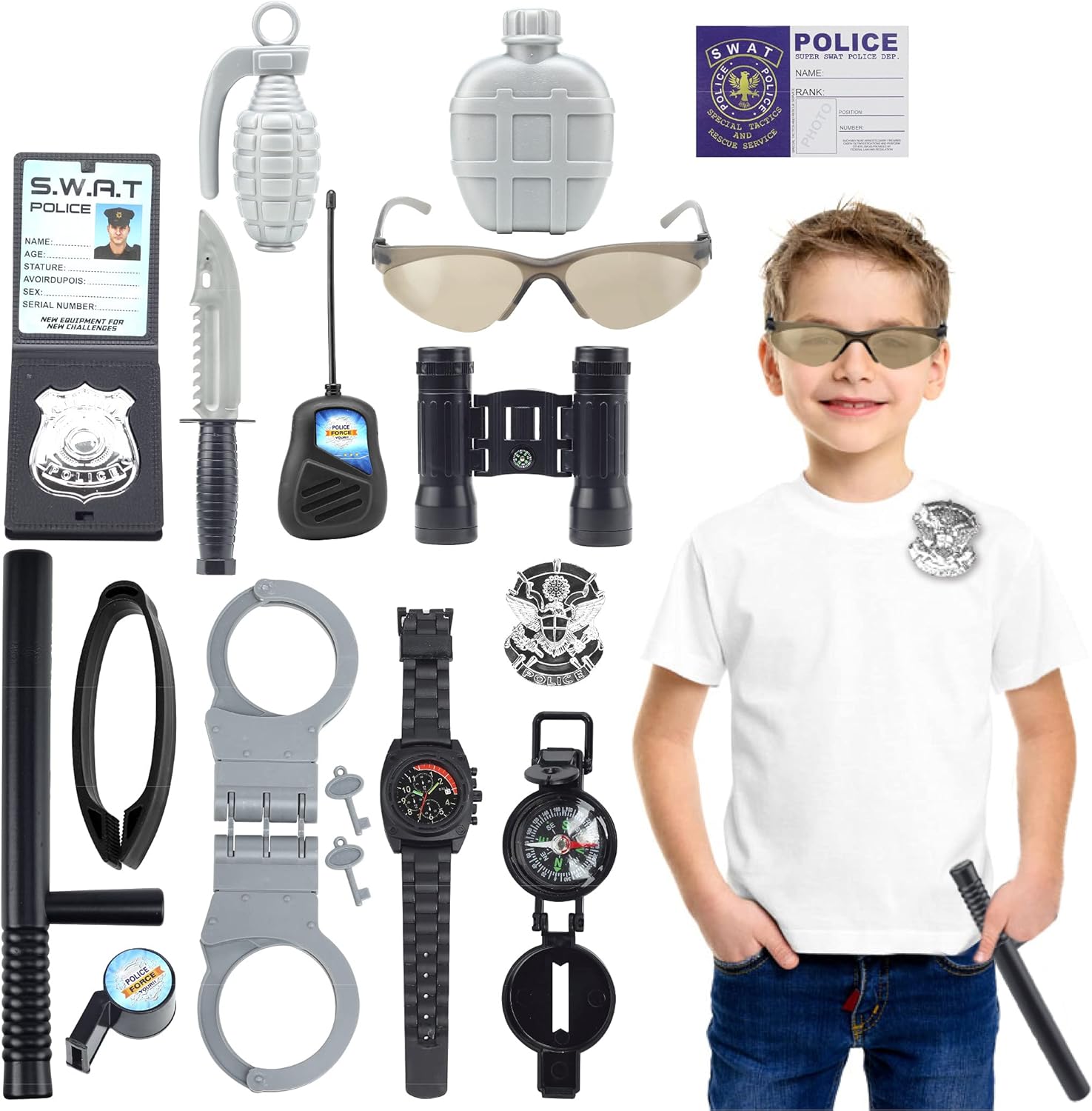 Amazon.com: 16 Pcs Police Pretend Play Toys,Police Role Play Kit for ...