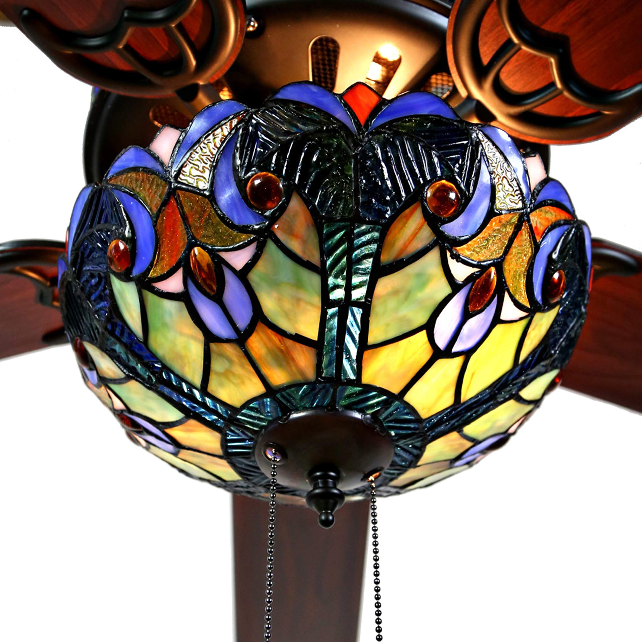 River of Goods Tiffany-Style Halston Stained Glass Ceiling Fan - 52" L ...