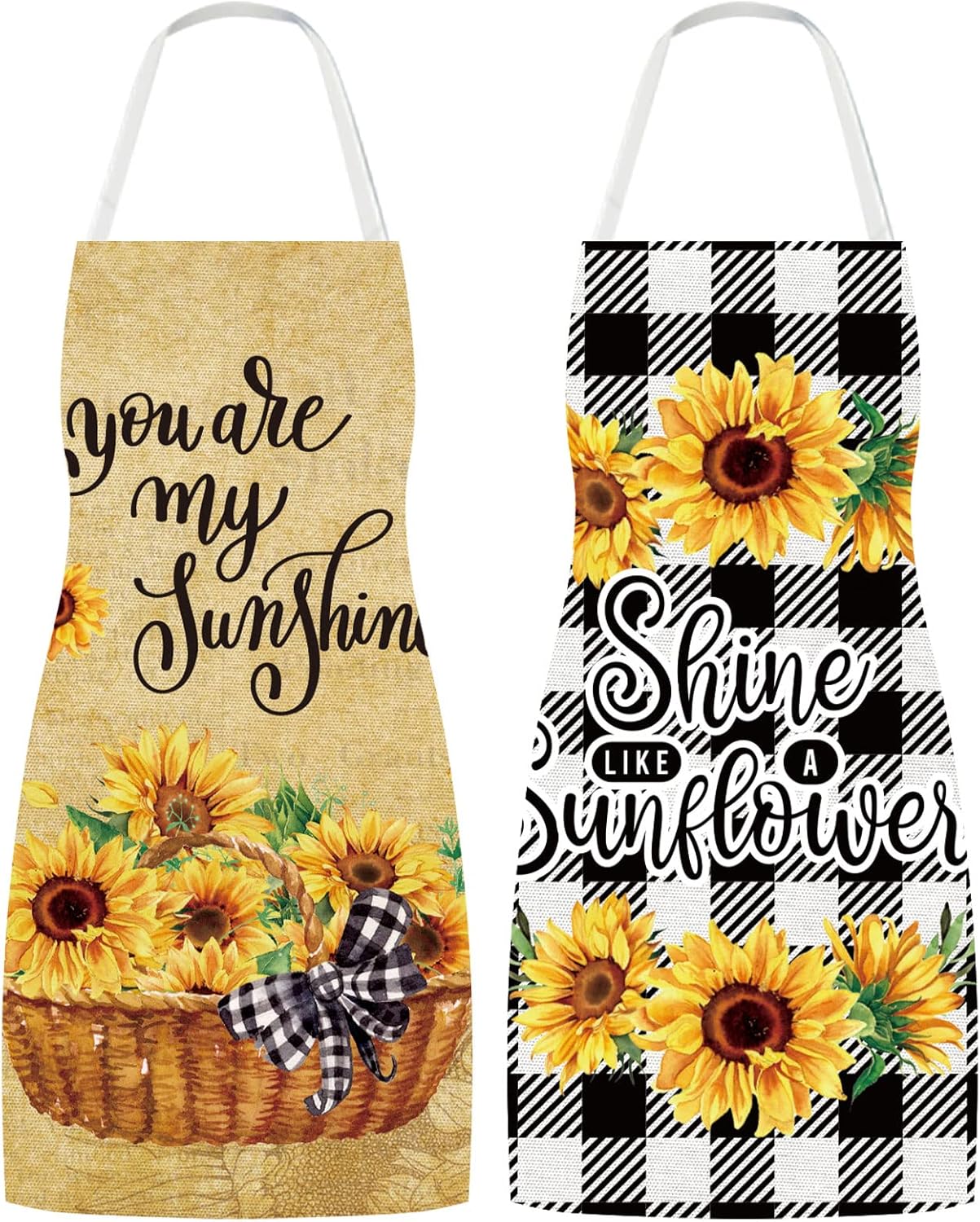 Amazon.com: Whaline 2 Pack Summer Sunflower Apron Vintage Buffalo Plaid ...