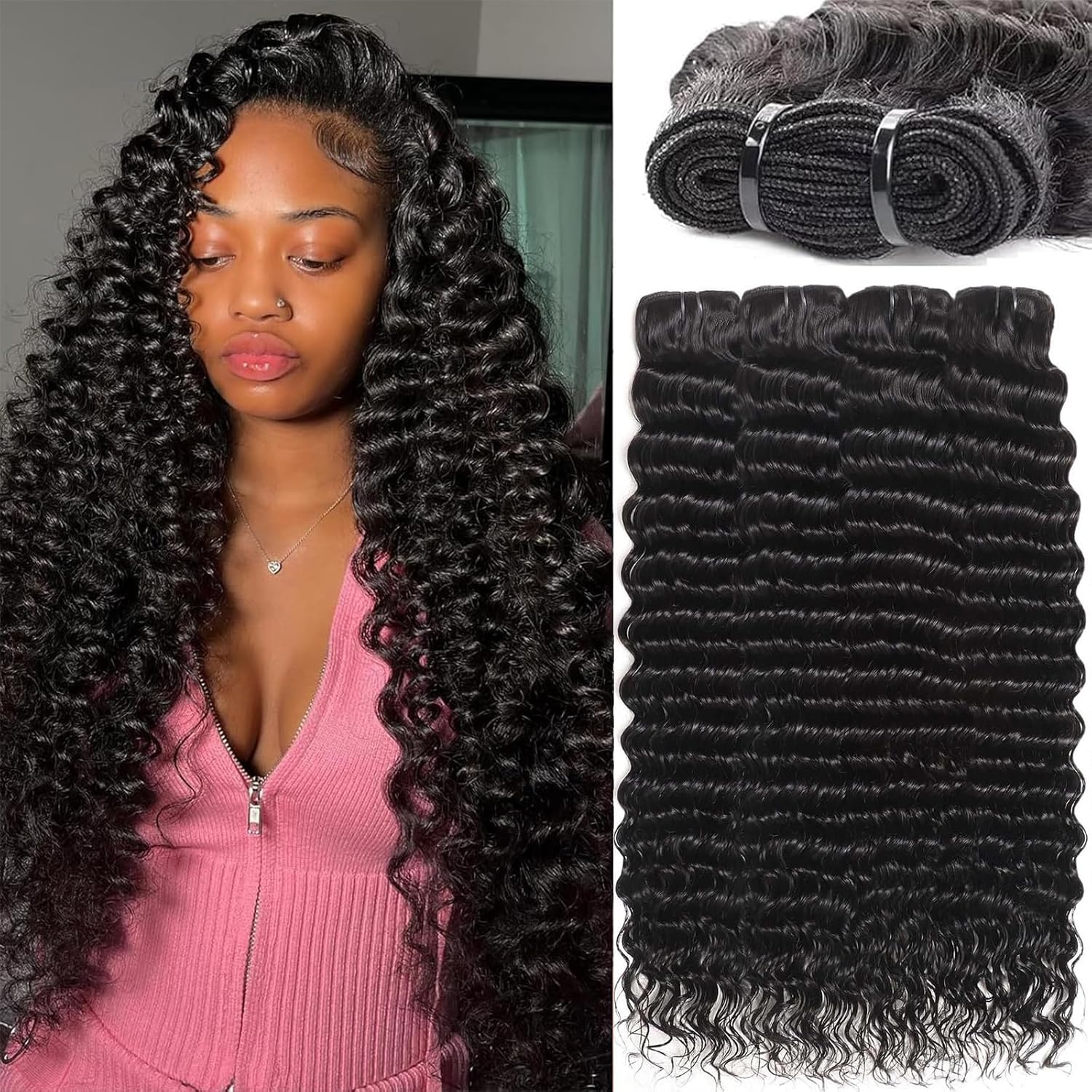 Amazon.com : Human Hair Bundles 20 22 24 26 Inch Deep Wave Bundles ...