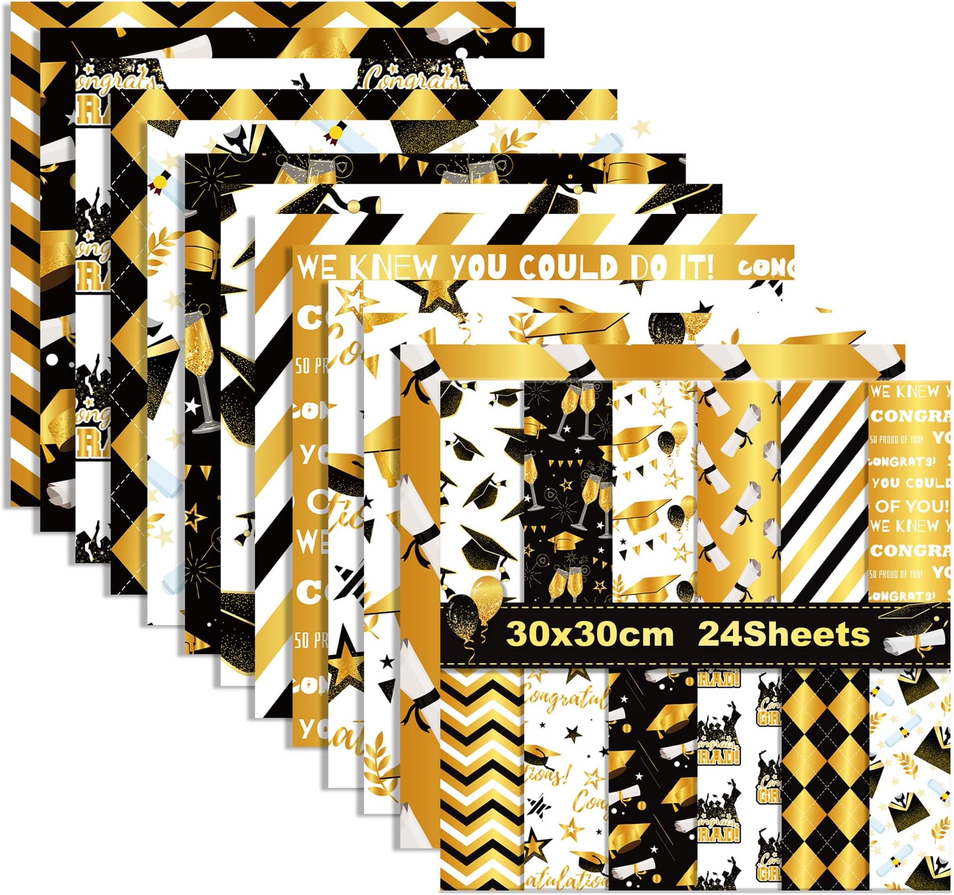 Amazon.com : GLKTOPO 24 Sheets Graduation Scrapbook Paper, Black Gold ...