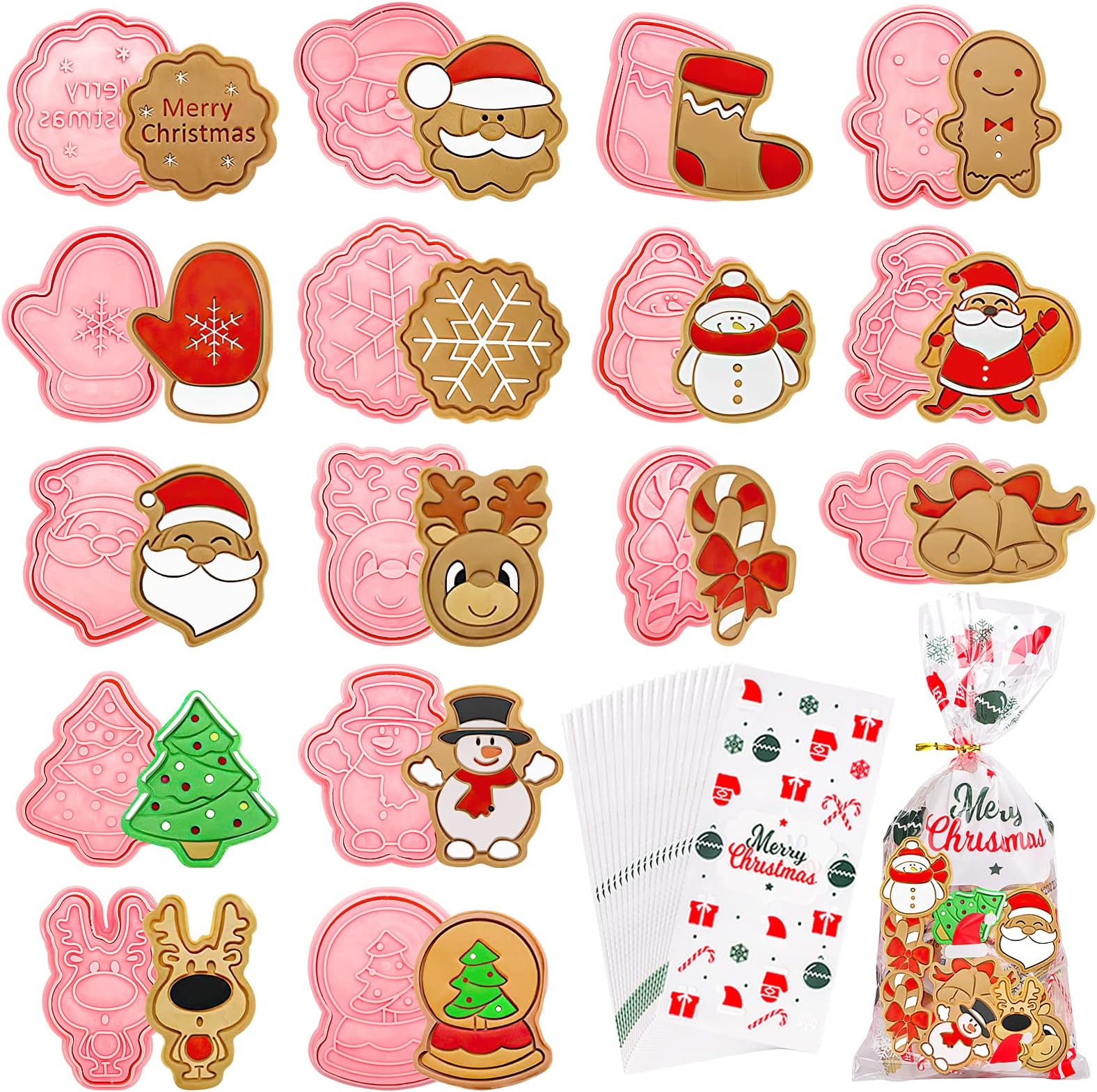 Amazon.com: Roshtia 24 Pieces Christmas Cookie Cutters Stamps Mini ...