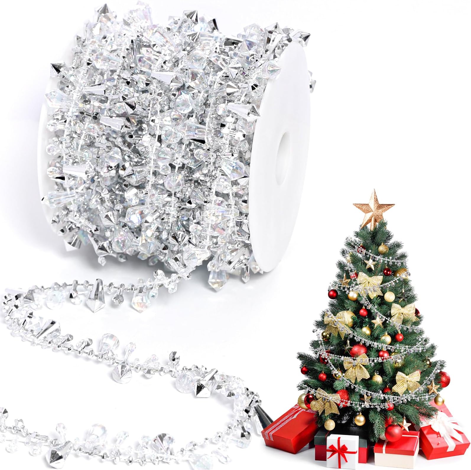 Amazon.com: Silver and White Iridescent Twisted Bead Garland : Home ...