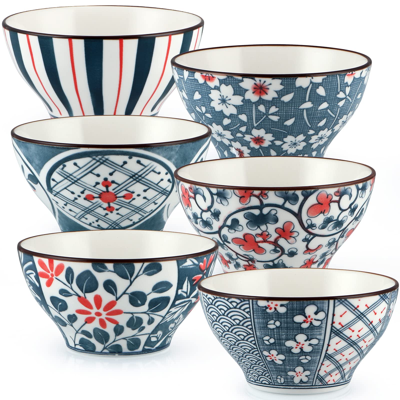 Amazon.com: Sanbege 6 Pcs Ceramic Rice Bowls, 12 oz Japanese Style ...