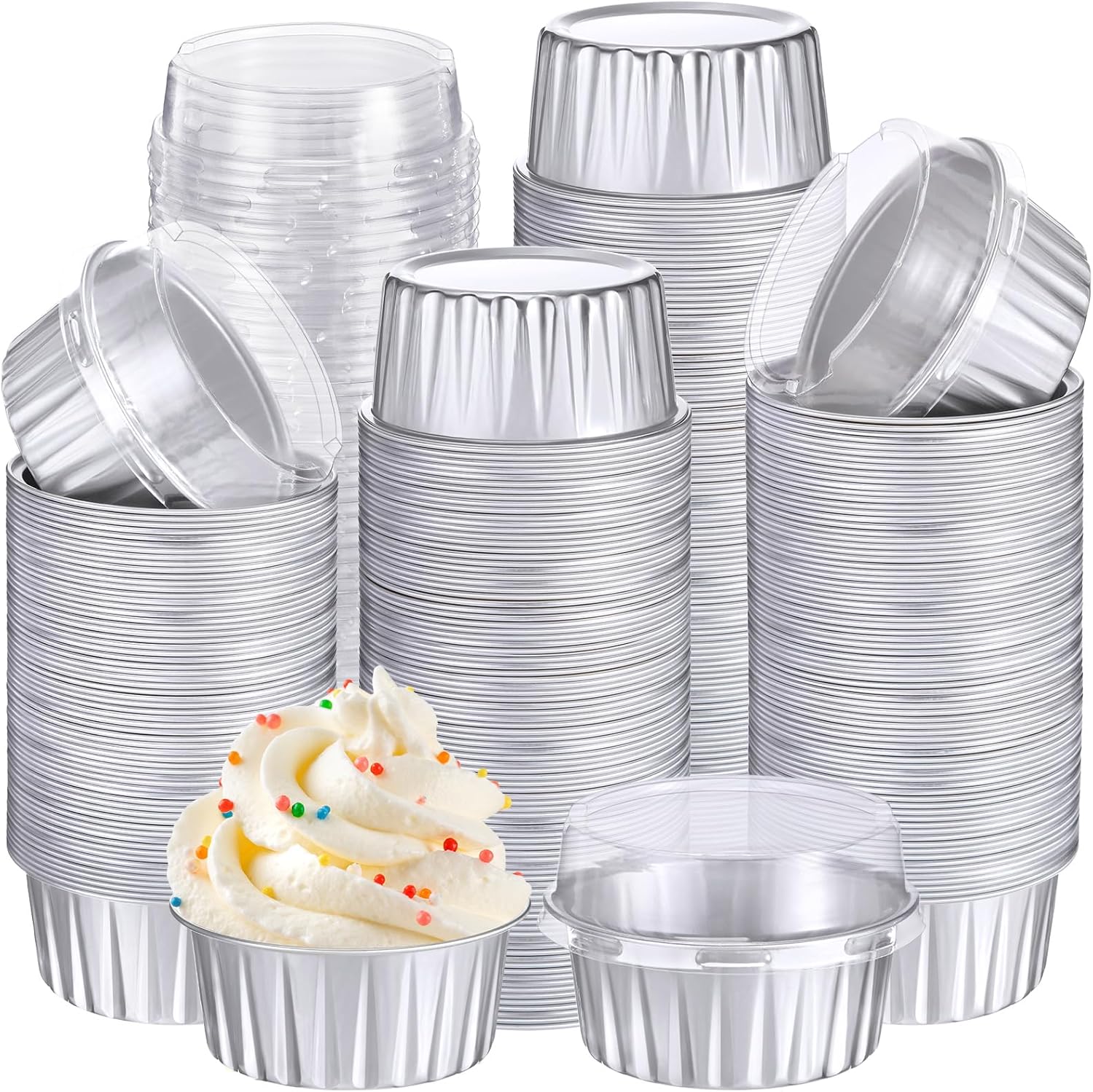 Amazon.com: Gejoy 400 Pcs Aluminum Foil Baking Cups with Lids 5 oz ...
