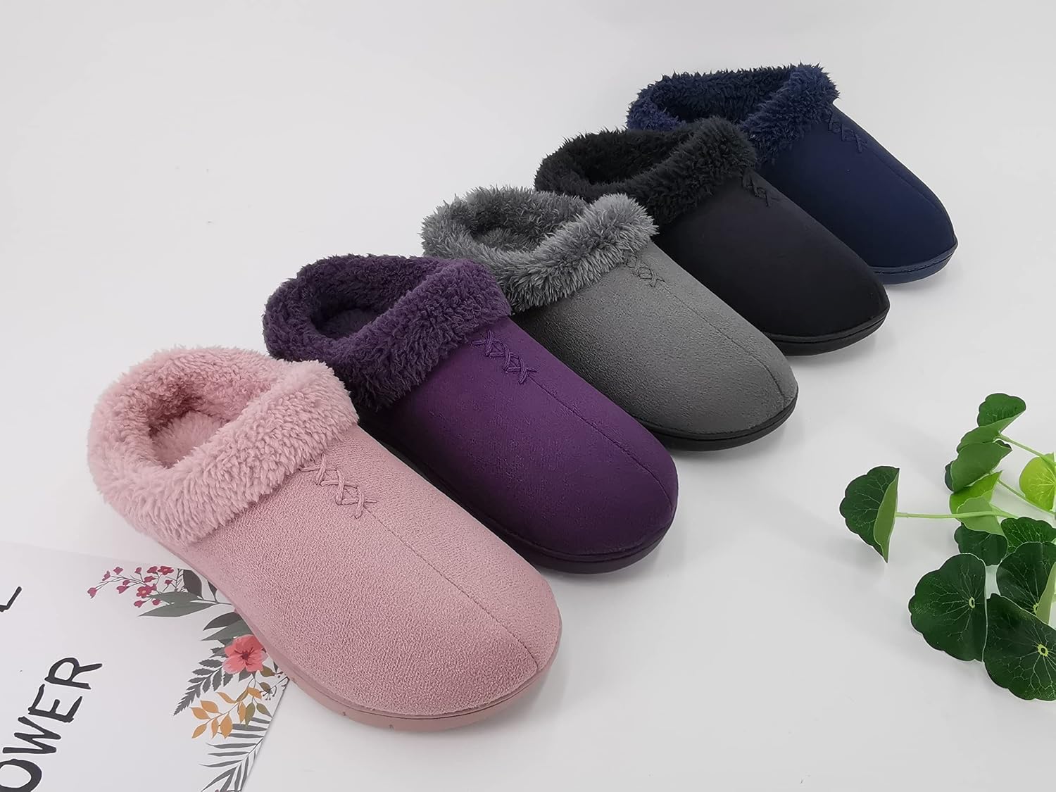 Buy ofoot Womens Winter Warm House Fuzzy Mule Slippers Faux Suede Slip ...