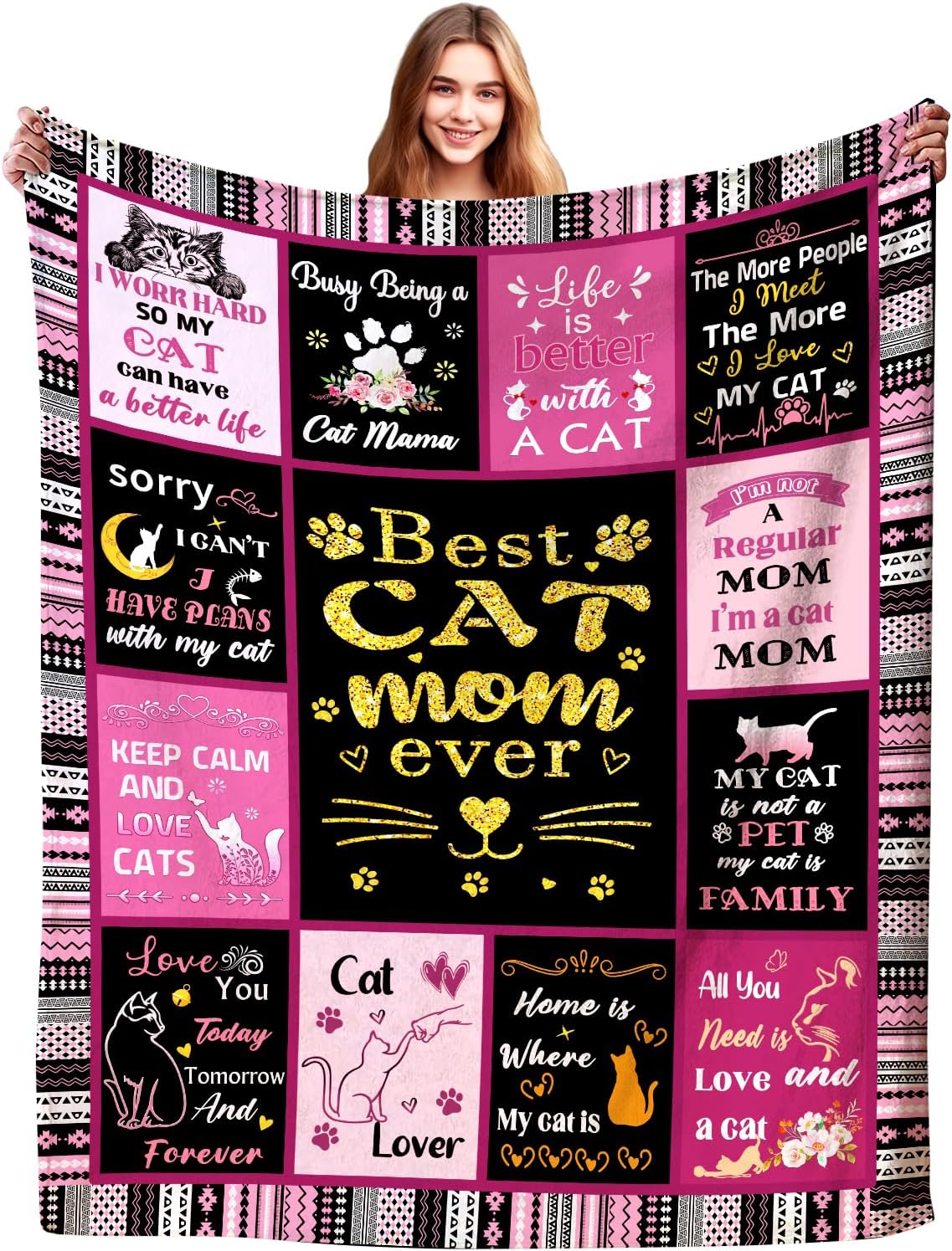 Amazon.com: Cat Mom Blanket Cat Mom Gifts Throw Blankets Cats Lover ...