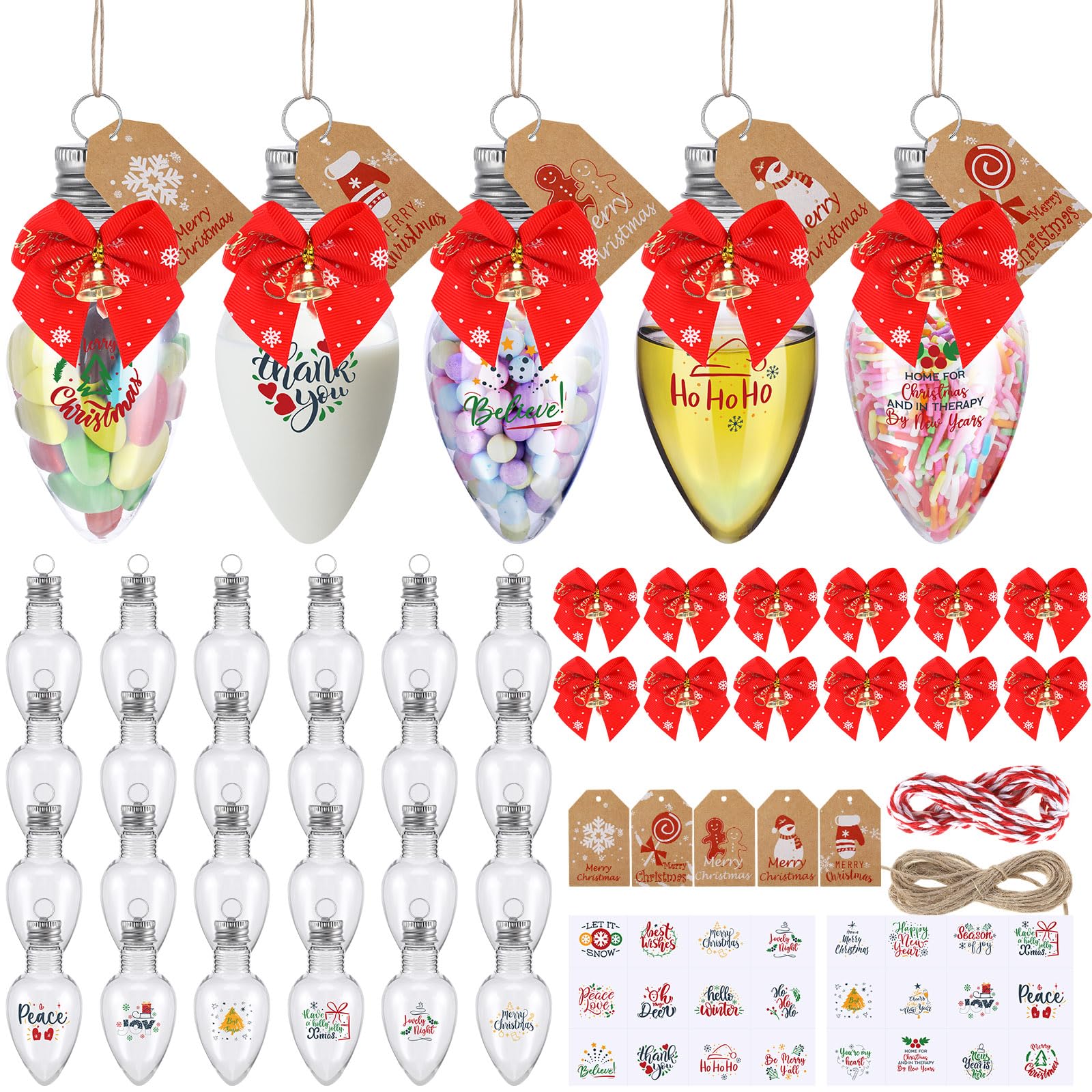 Amazon.com: Layhit 24 Set Christmas Fillable Light Bulb Ornaments 4 ...