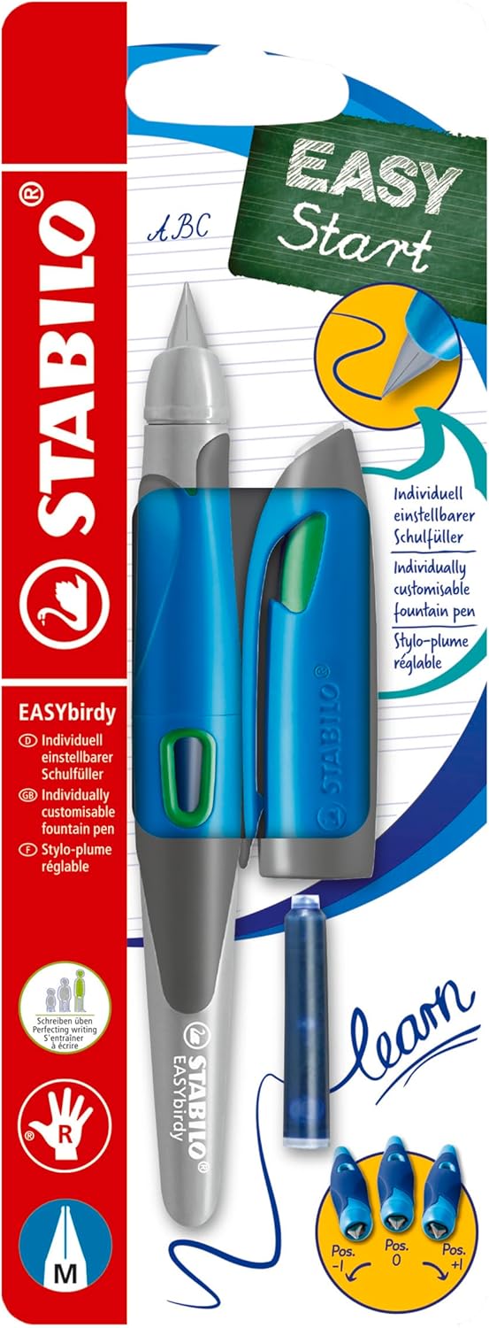 Stylo plume - STABILO EASYbirdy - Stylo ergonomique rechargeable - Bleu ...