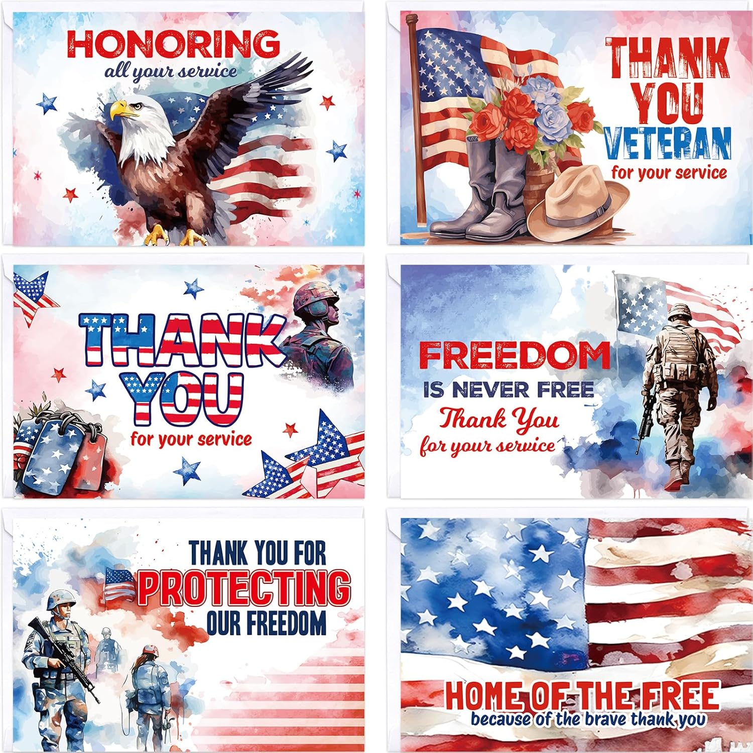 Amazon.com: Fancy Land Patriotic Thank You Cards Veterans Day Card with ...