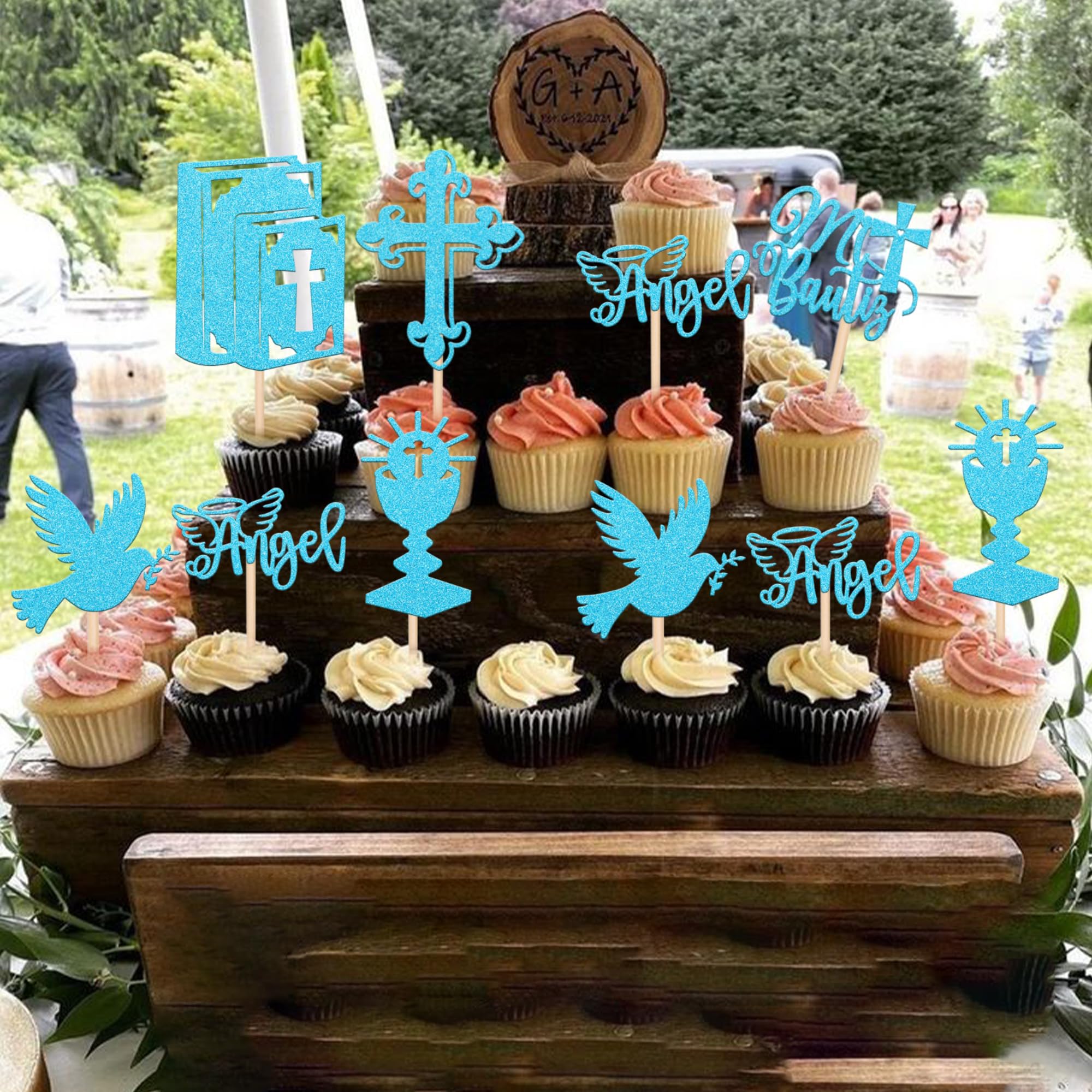 Snapklik.com : 24 PCS Blue Mi Bautizo Cupcake Toppers Glitter Angel God ...