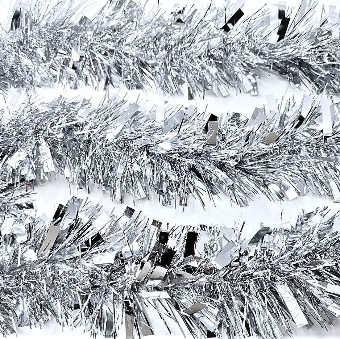 YLAB 6 Strands of Luxury Silver Christmas Tinsel - 2 Meters each Strand ...