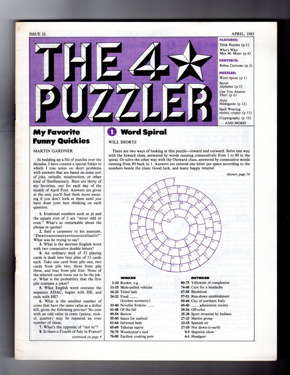 The Four-Star Puzzler -April, 1983: Issue 28. Puzzles from Games ...