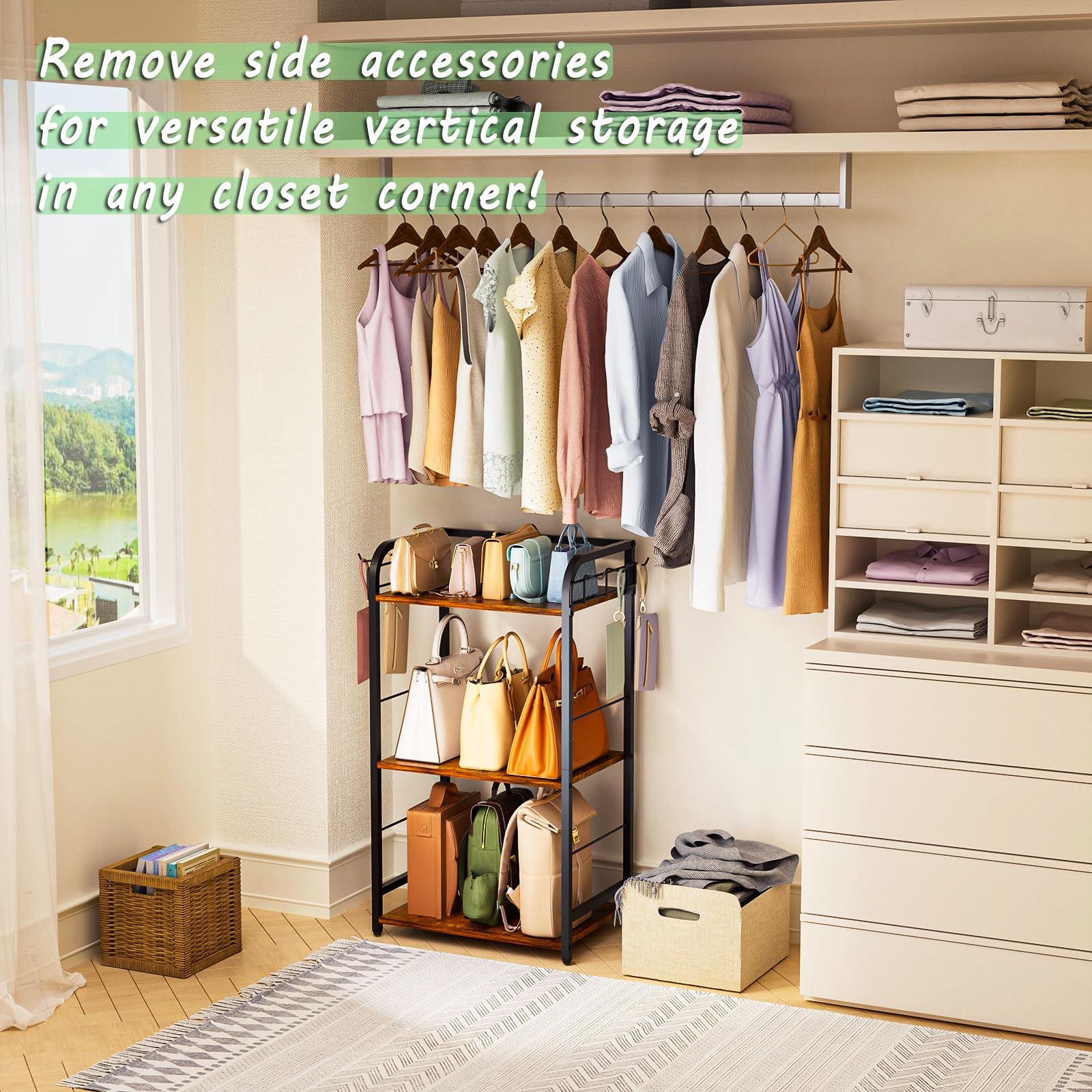 Retreat & Renew Floor-Standing 3-Tier Purse Organizer with Side Hooks ...