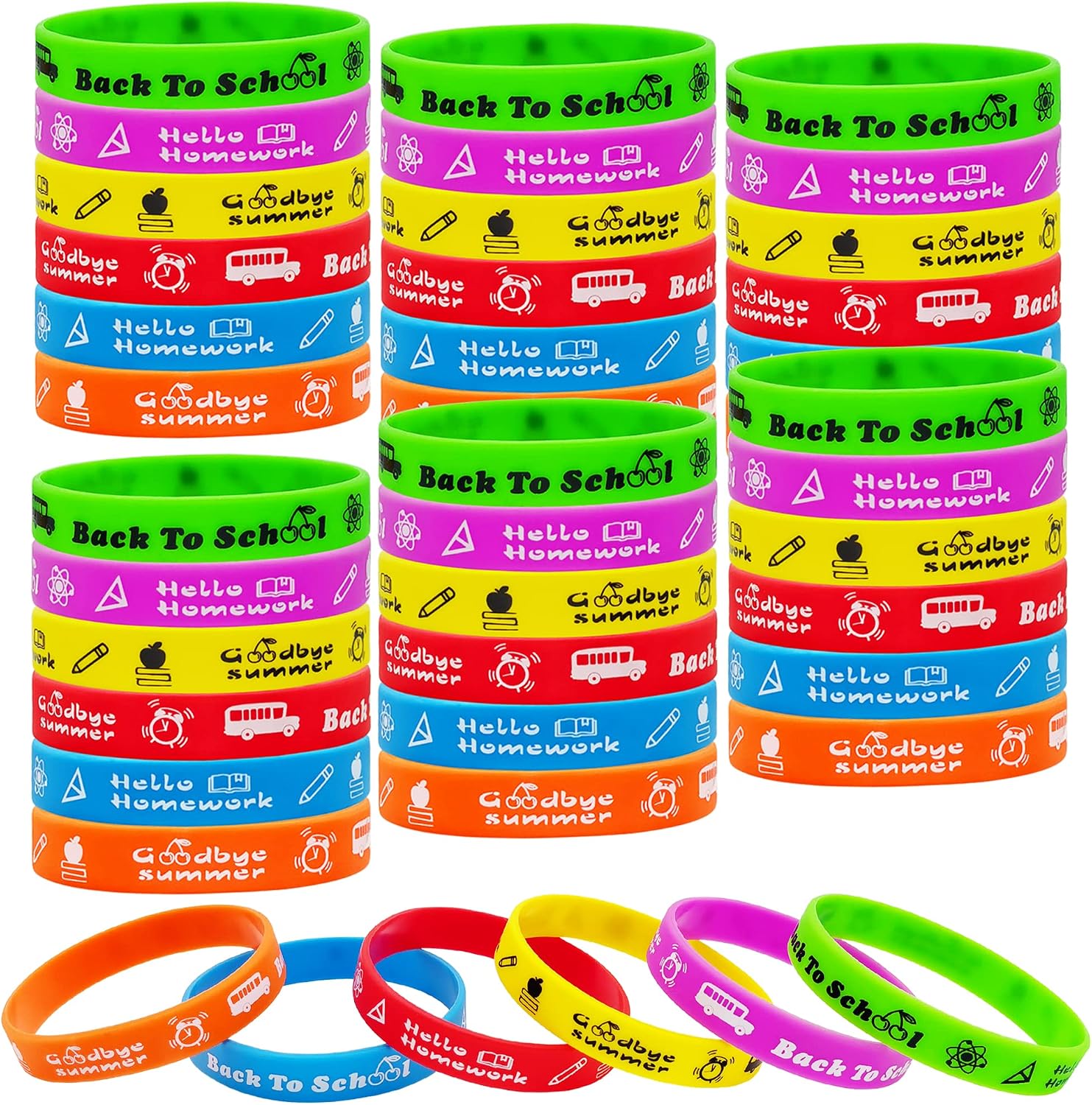 Amazon.com: FORSEEZON 48PCS Welcome Back to School Rubber Bracelets Py ...