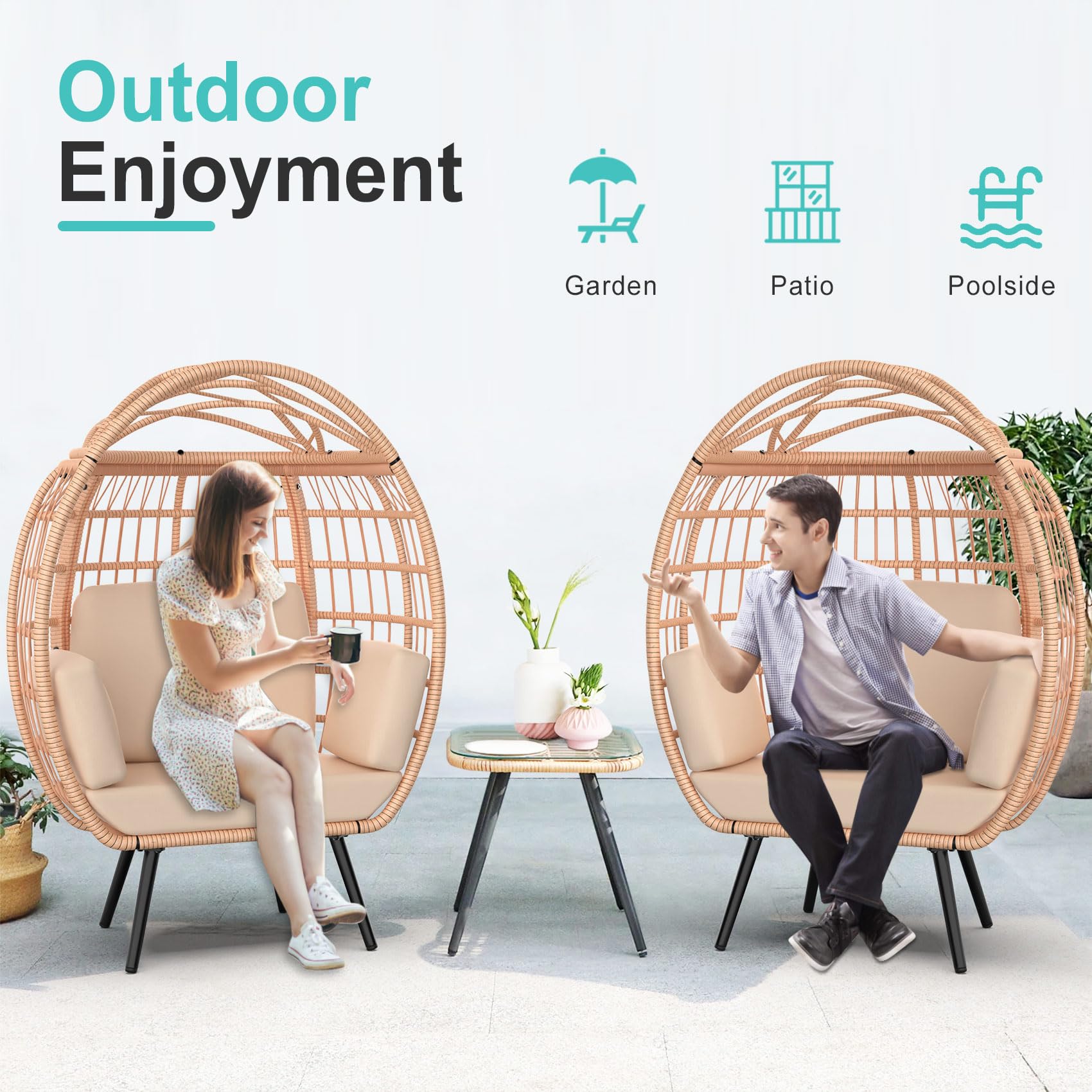 30" Wicker Small Egg Chair Indoor Outdoor Narrow Lounger Chair With Sta