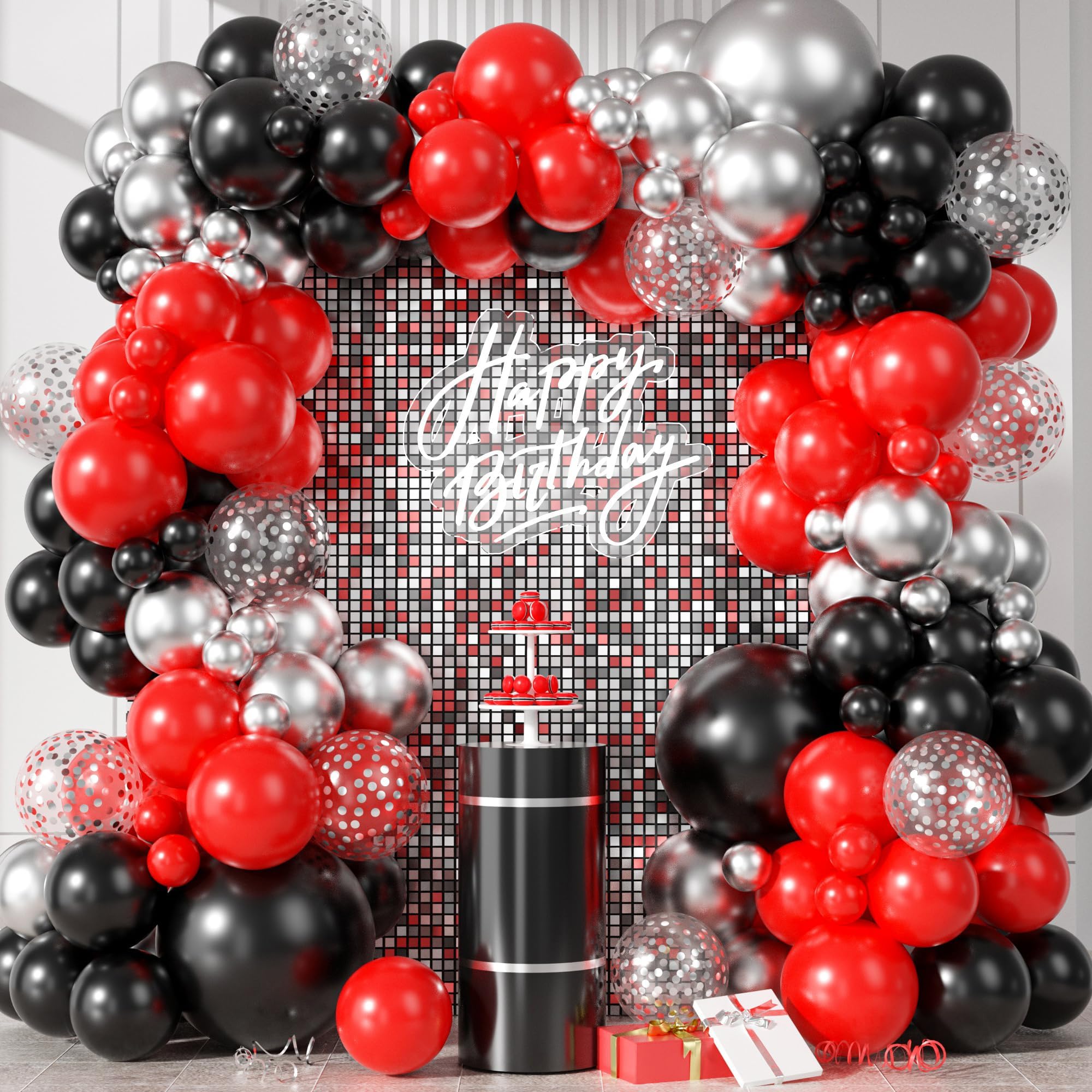 Amazon.com: Red and Black Silver Balloon Arch Garland kit, 18/12/10/5 ...