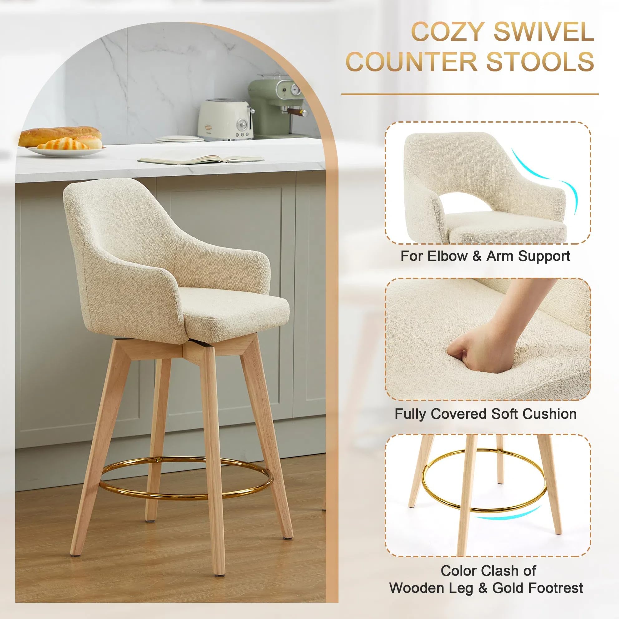 Snapklik.com : Zesthouse Swivel Counter Stools Set Of 4, Raw Wood Tone ...