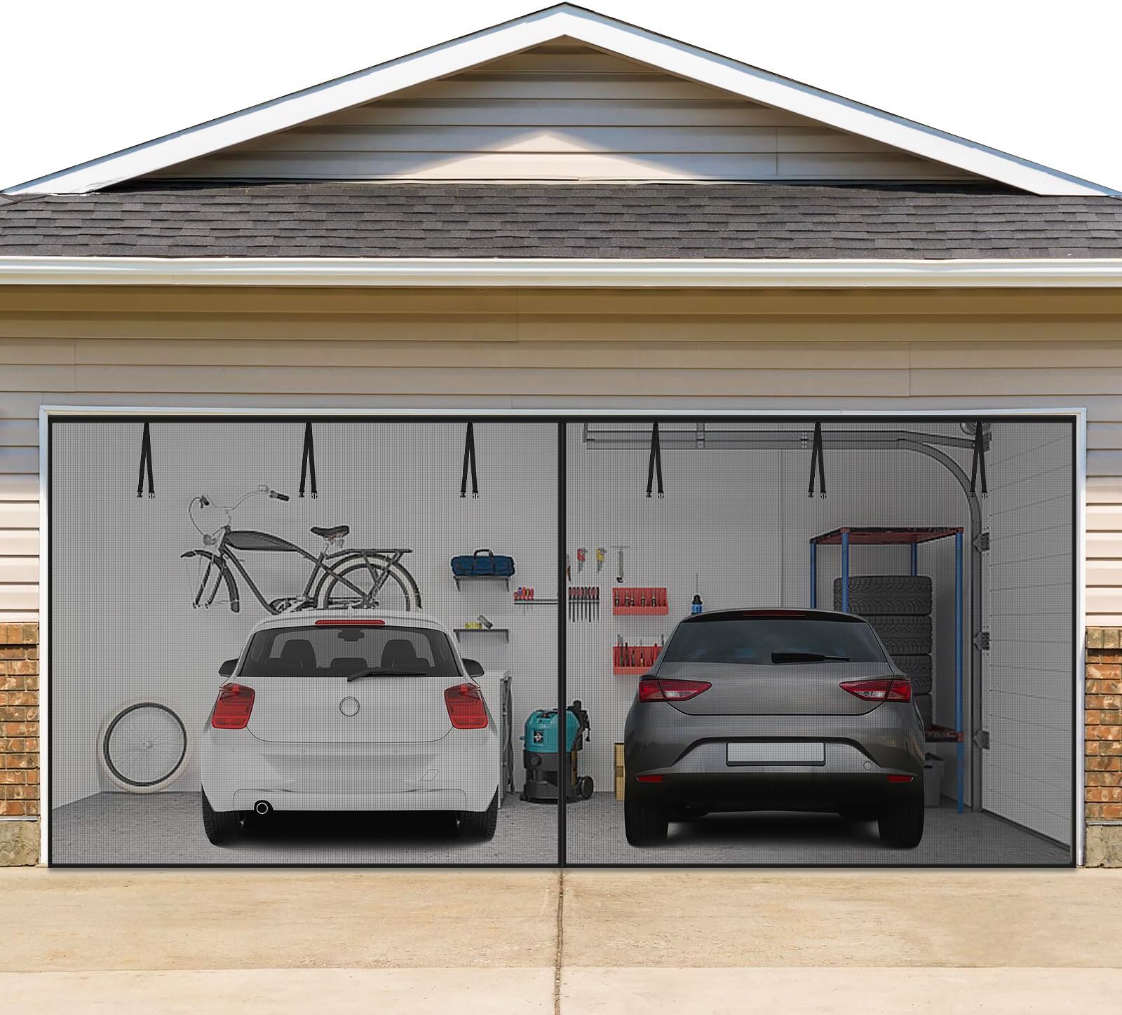 16x7FT Garage Door Screen for 2 Car Garage Heavy Duty Door Screen ...
