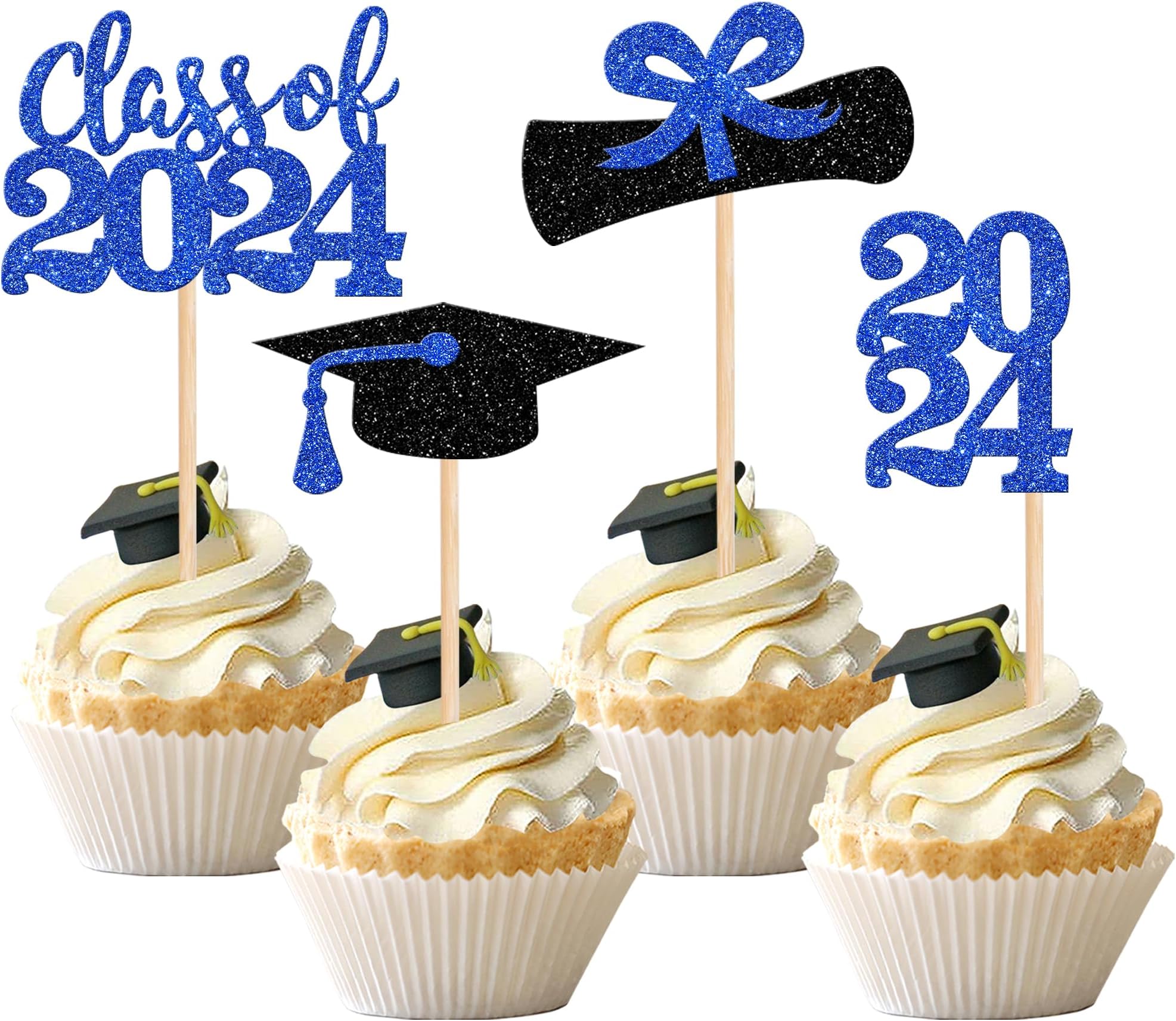 Amazon.com: 2022 Graduation Cupcake Toppers, Black Glitter Grad Cap ...