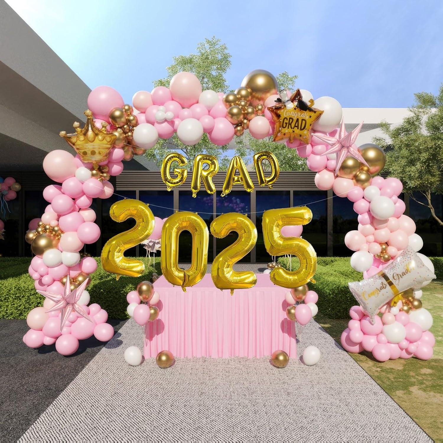 Amazon.com: Pink and Gold Themed Graduation Balloon Garland Arch Kit ...