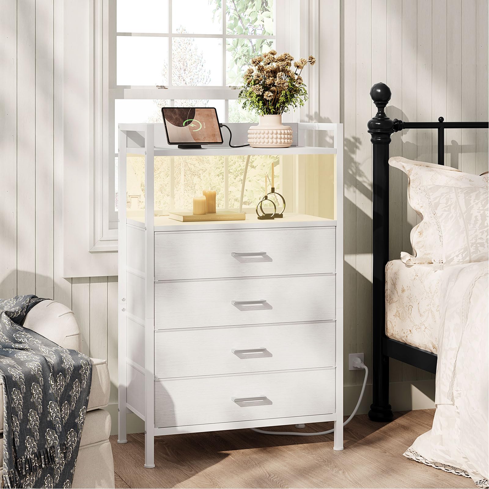 Amazon.com: KAI-ROAD Tall Nightstand with Drawers White Night Stand ...