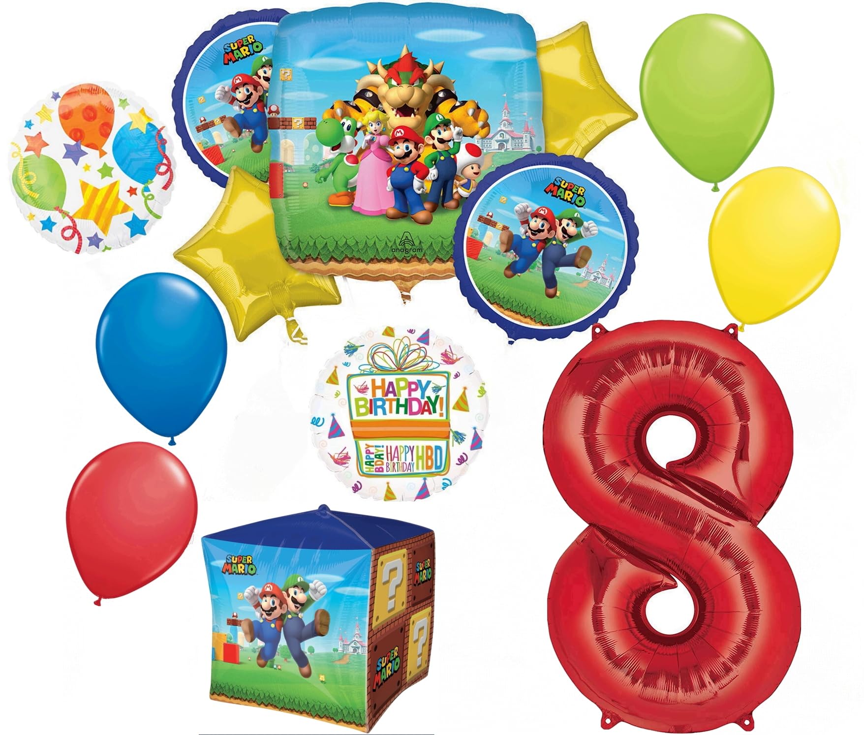 Amazon.com: Anagram Mario Bros Party Supplies 8th Birthday Balloon ...