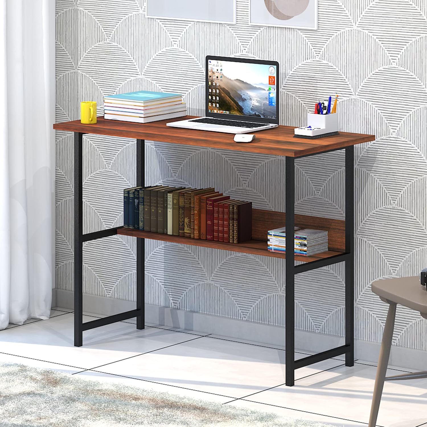 Klaxon Liam Wood & Metal Study Table - Walnut & Black (DIY) : Amazon.in ...