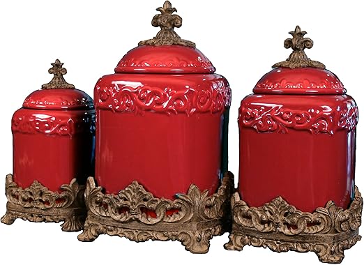 Amazon.com: Drake Design 3544 Large Canister (3-Piece Set) Red, 13.5,12 ...