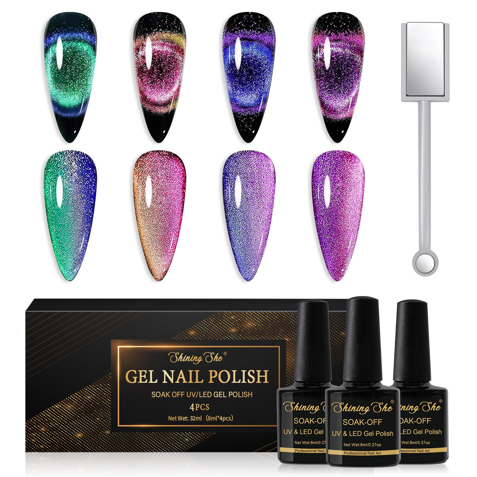 Shining She Smalto Semipermanente Unghie Magnetico,4 Colori Rosa Verde ...