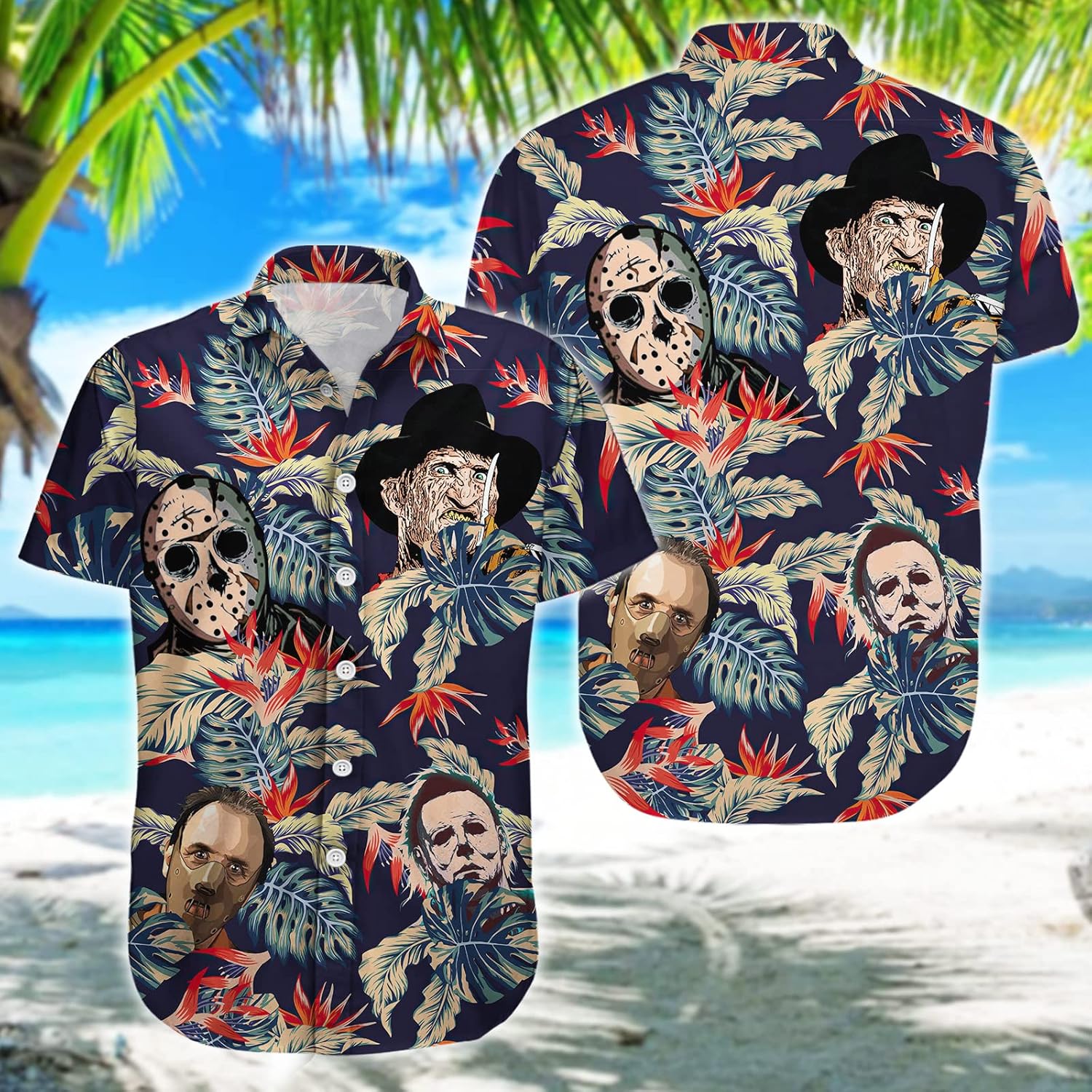 Scary Movie Hawaiian Shirt, Horror Movie Characters Casual Button Down ...