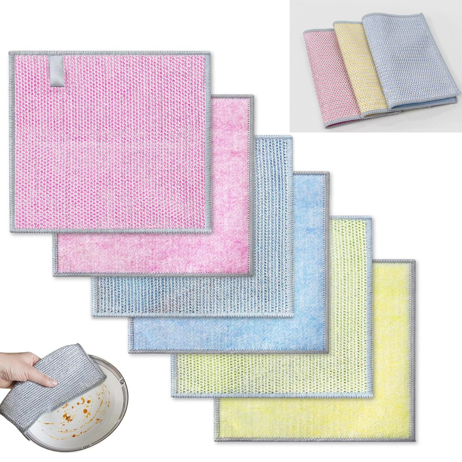 Wire Dish Washing Rag,Non-Scratch, Wet and Dry, Double Layer Structure ...